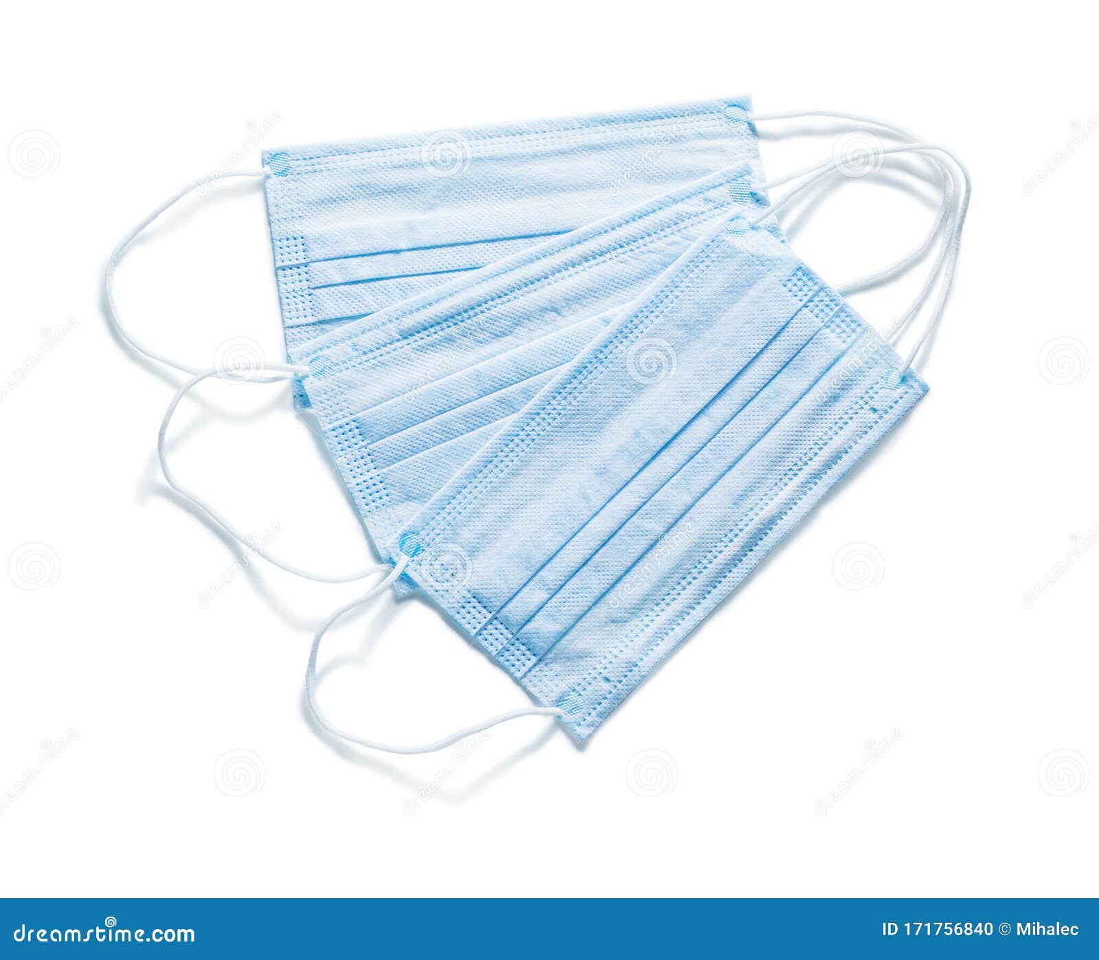Three Blue Sterile Flu Masks Isolated Medical Tools Stock Photo - Image ...