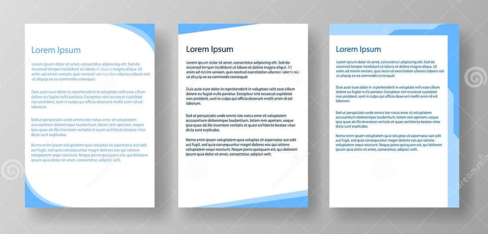Three Blue-themed Document Templates Featuring Lorem Ipsum Text. Modern ...