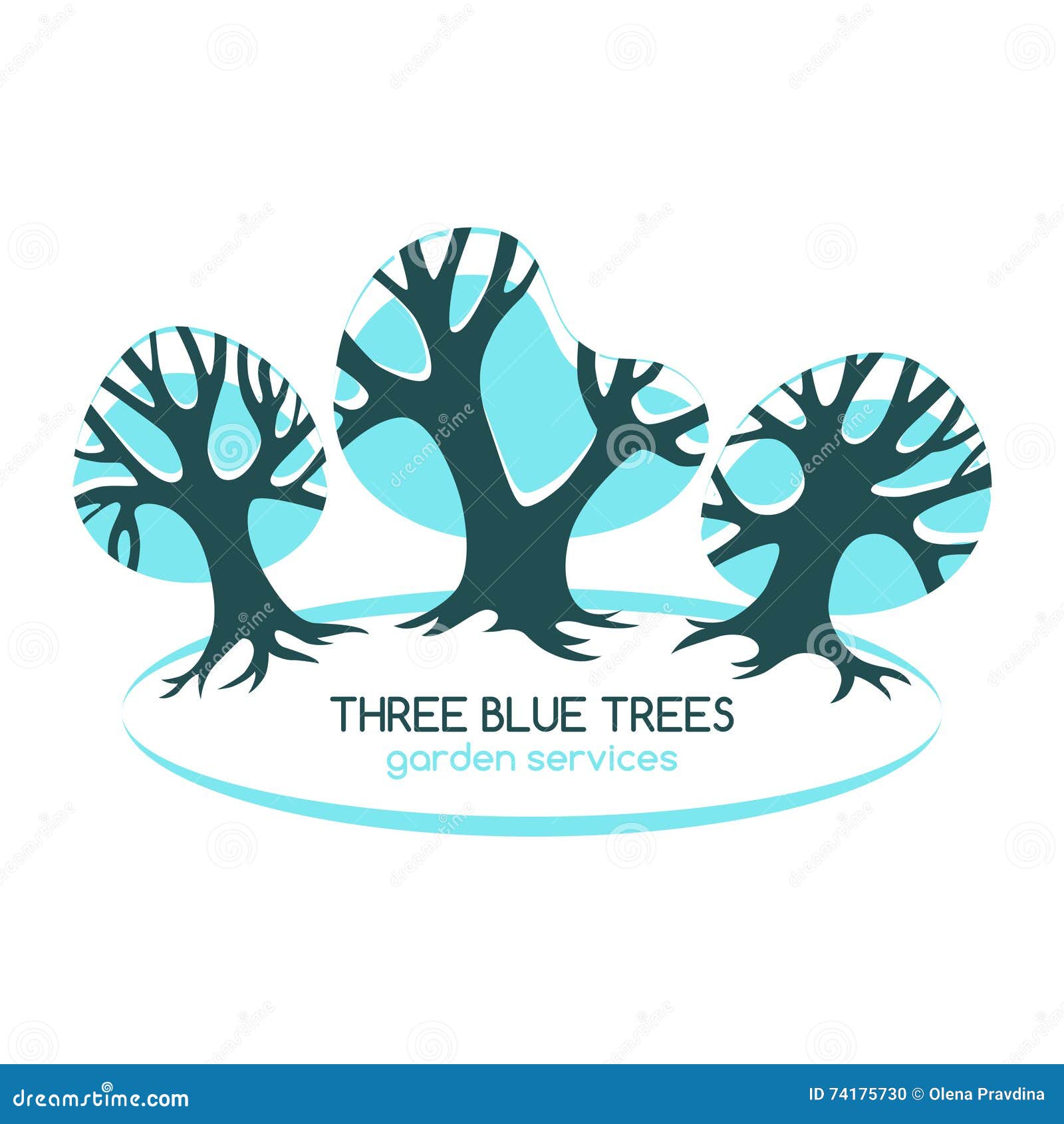 Three Blue Trees Isolated on White.Logo for Gardening Services. Stock ...
