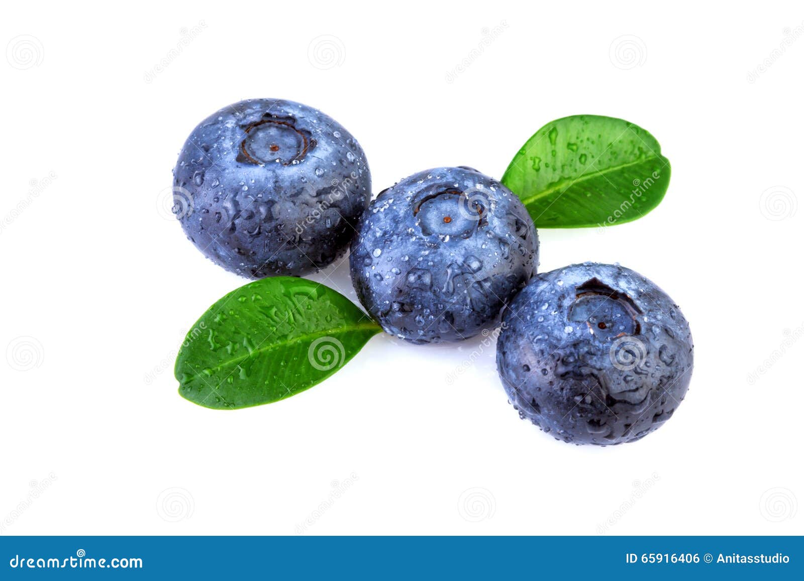 Three Blueberries Green Leaves Diagonal Composition Stock Photo - Image ...