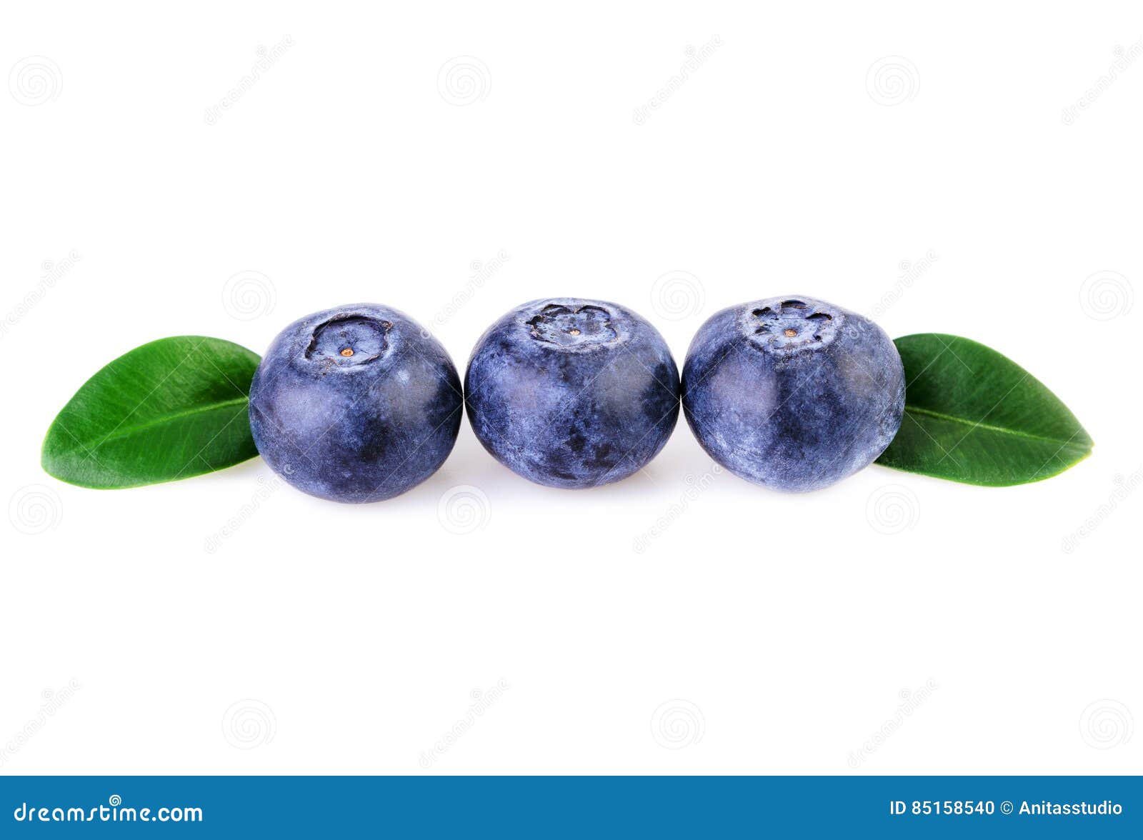 Three Blueberries in a Row Straight Line Isolated on White Stock Photo ...