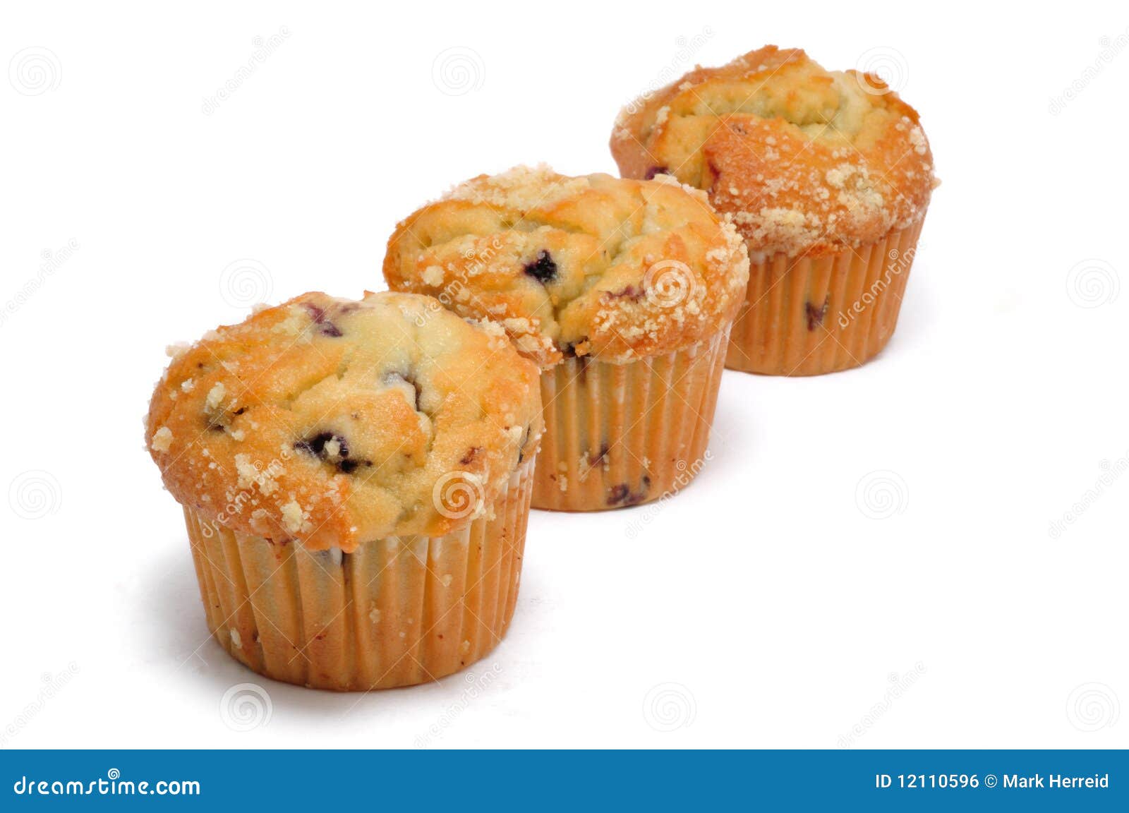 Three Blueberry Muffins stock photo. Image of dessert - 12110596
