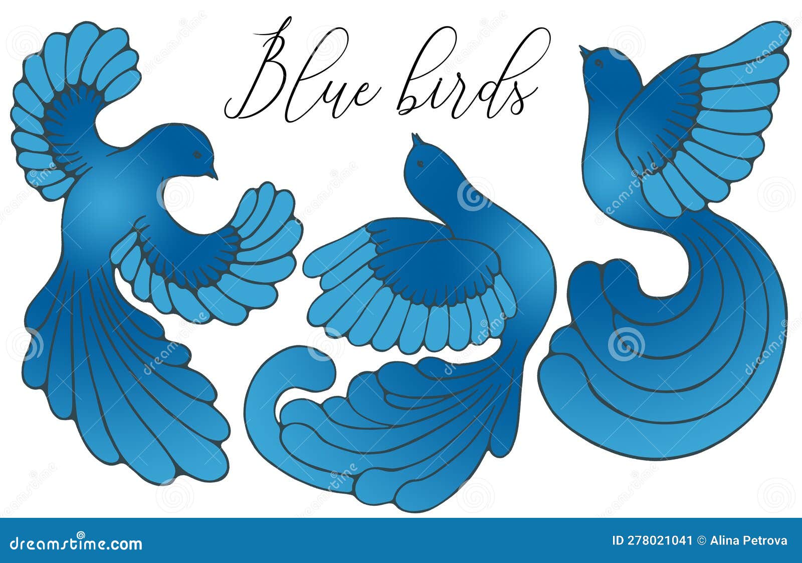 Three Bluebirds Hand Drawn Illustrations Set Isolated on White ...