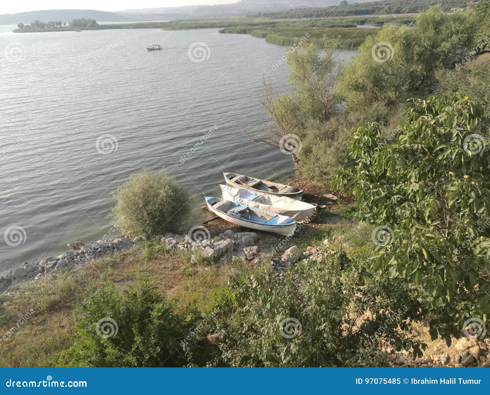 Three boats stock image. Image of three, mountain, trees - 97075485
