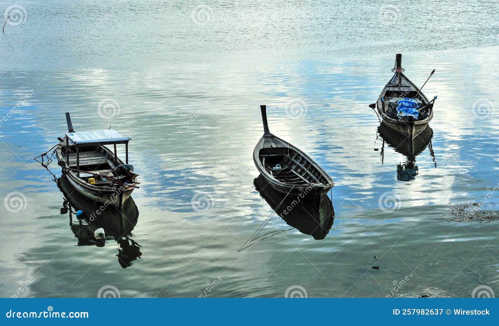 Three boats in the sea. stock image. Image of boats - 257982637