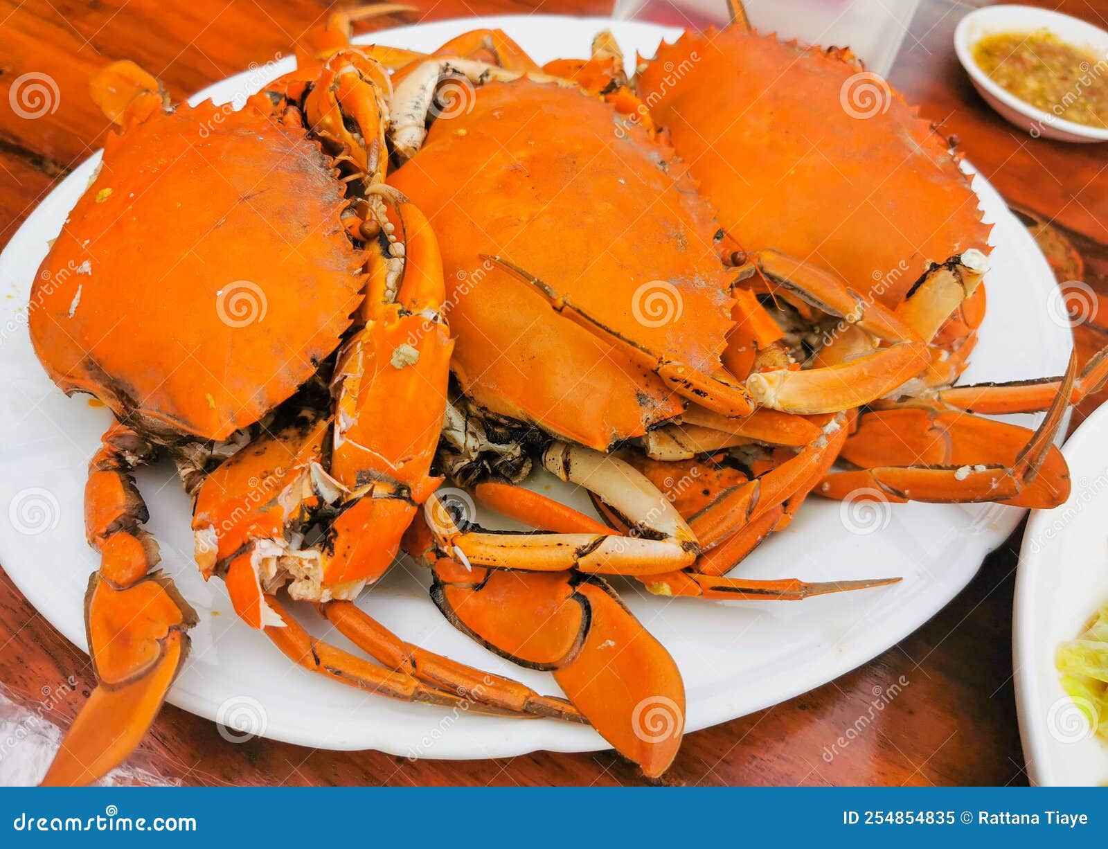 Three boiled crab on plate stock image. Image of popular - 254854835