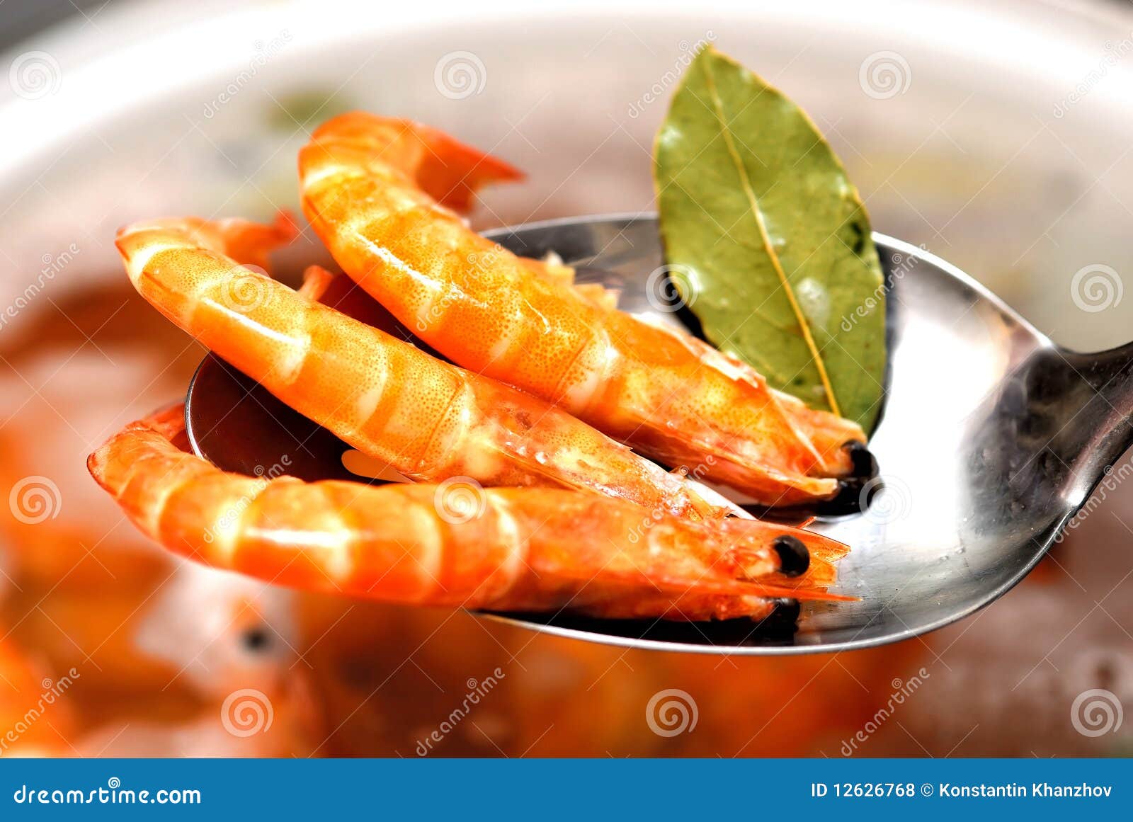 Three Boiled Prawns on a Spoon Stock Photo - Image of eating, boiled ...