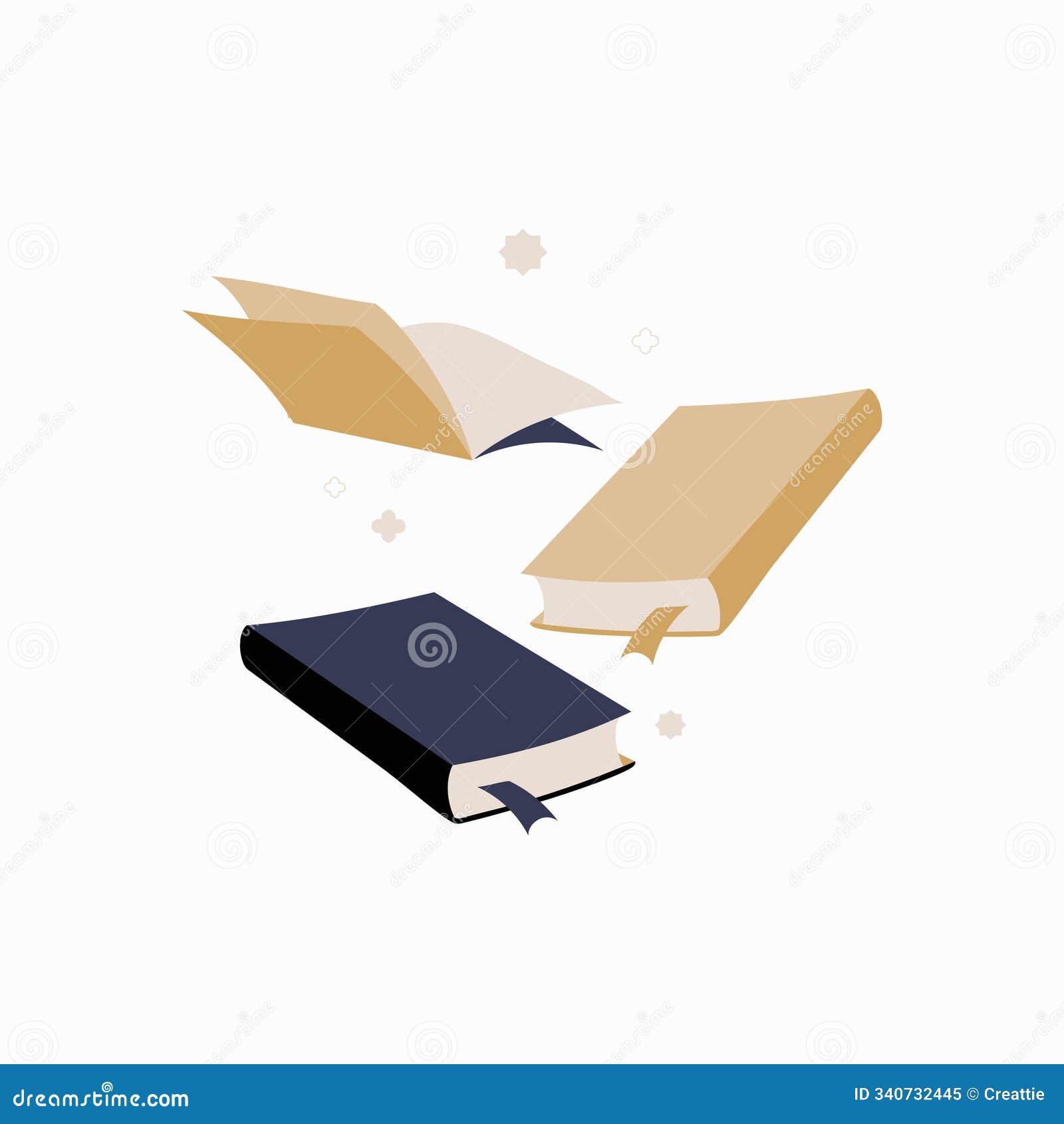 Three Books in Various Positions in Flat Vector Illustration ...