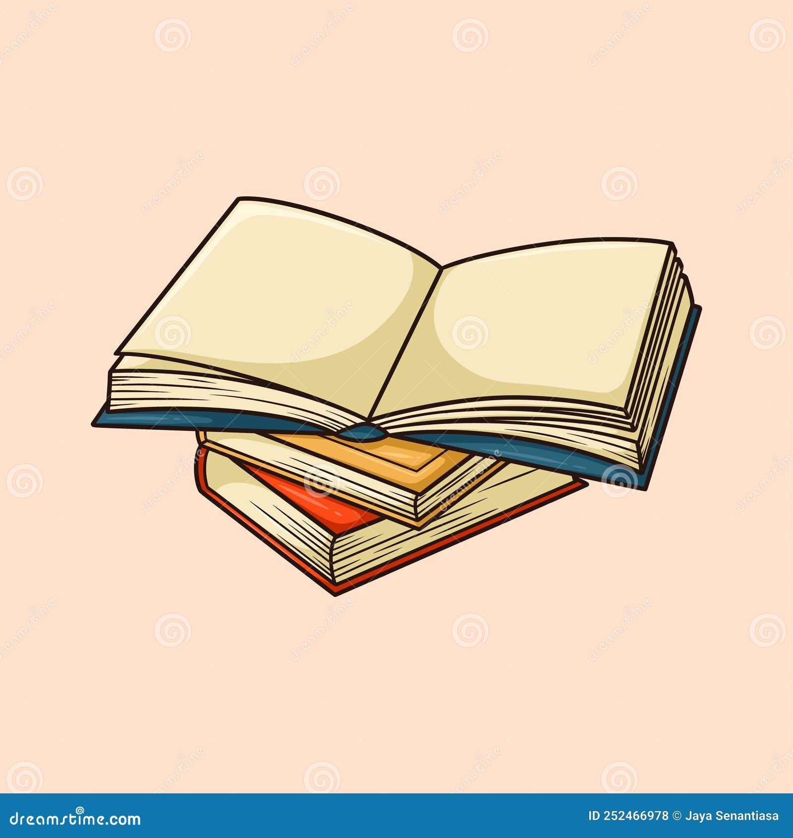 Three Books and One Open Vector Cartoon Illustration Stock Vector ...