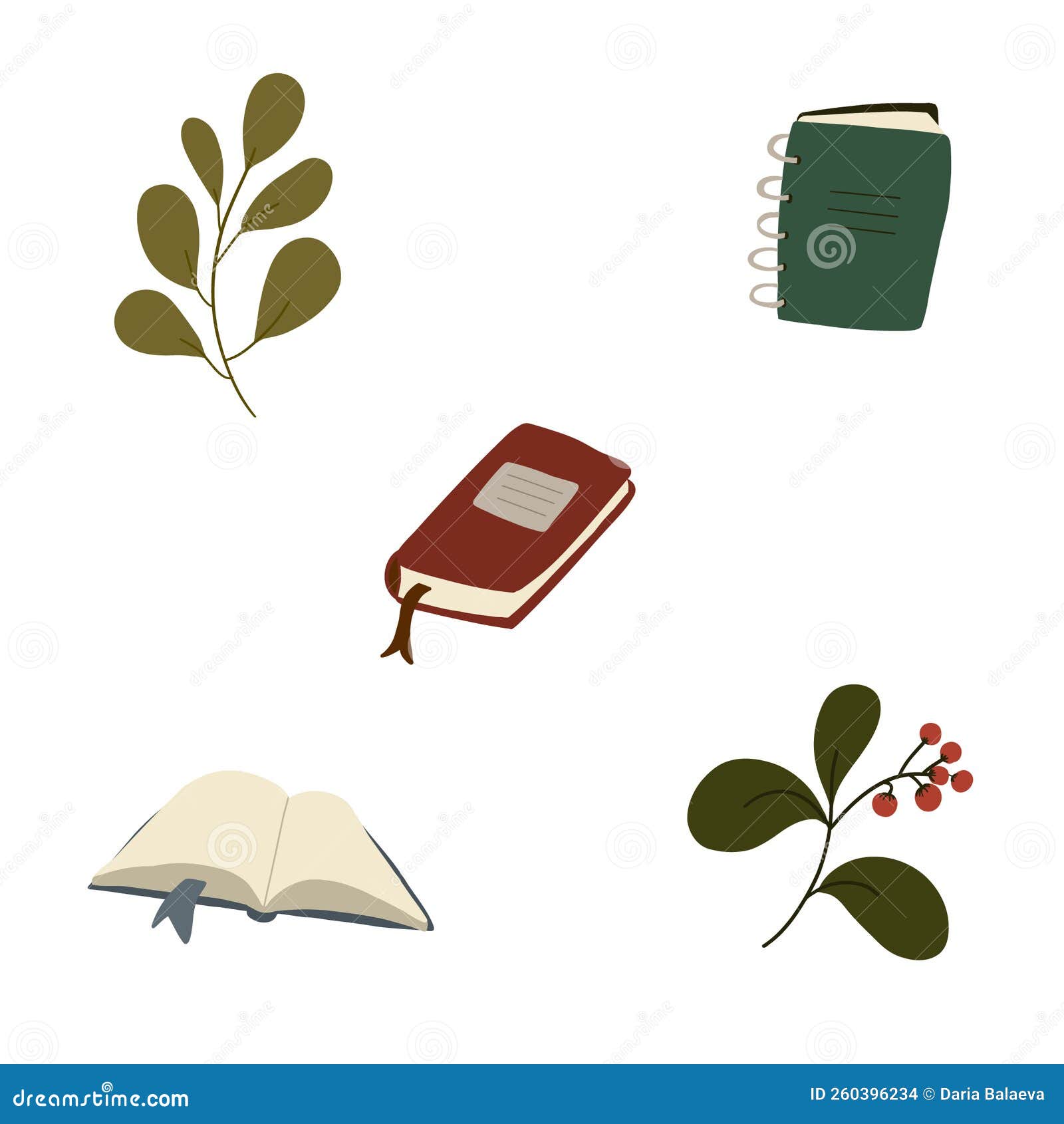 Three Books Set with Cute Branches Stock Vector - Illustration of ...