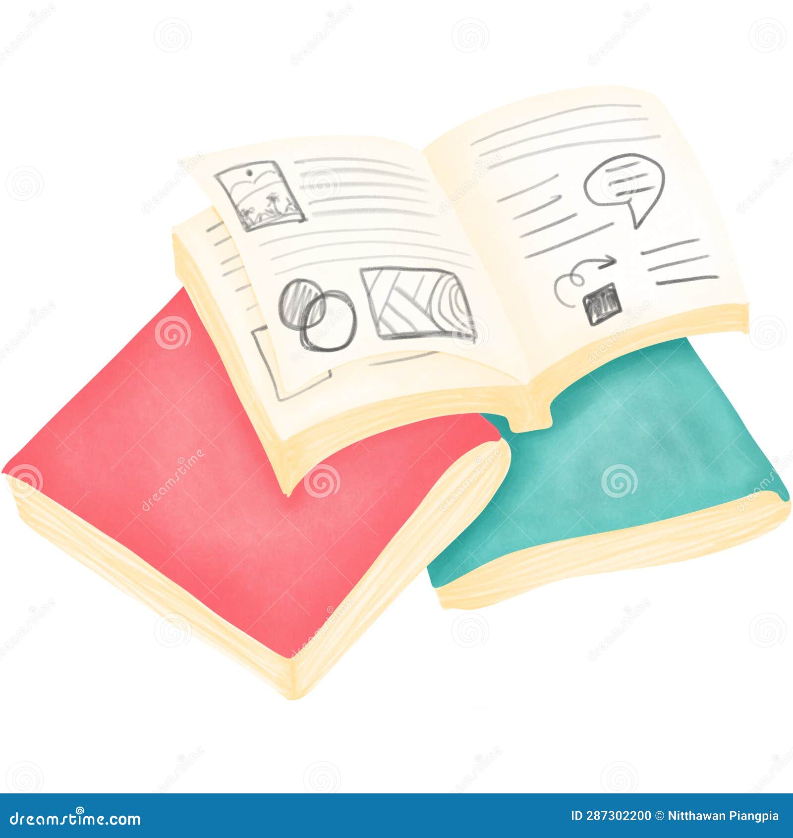 The Three Books on Top of Each Other Were Open. Stock Photo - Image of ...