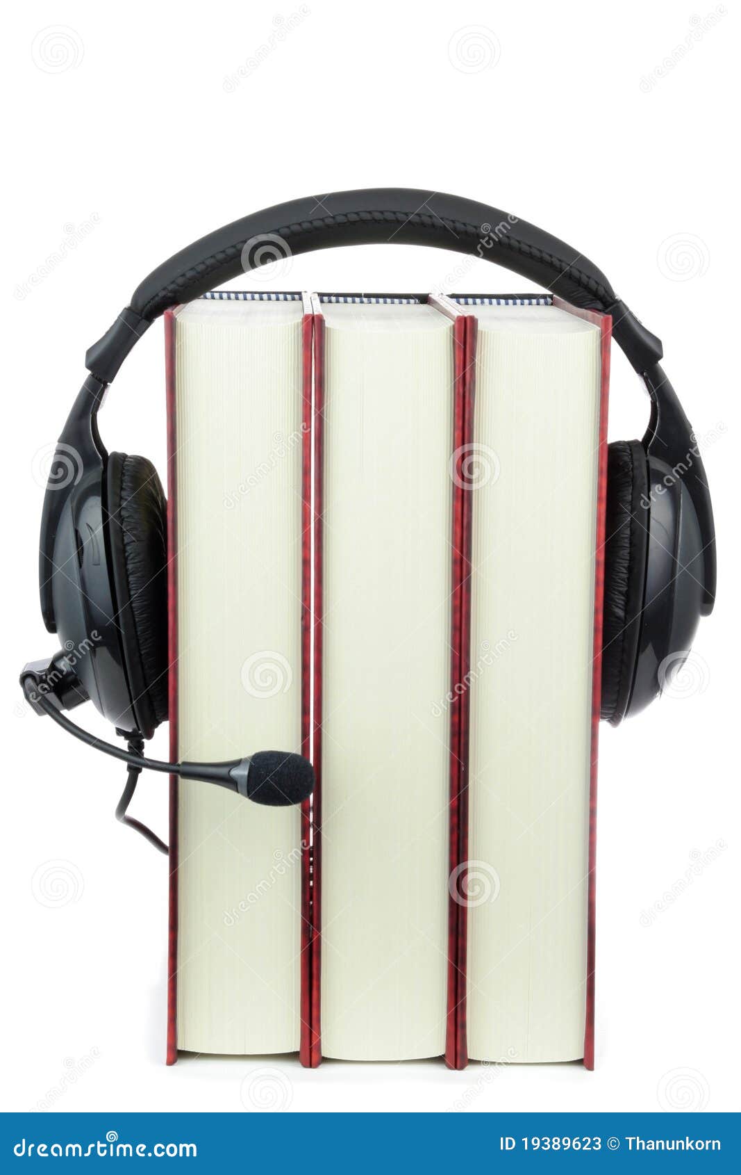 Three books wear headphone stock image. Image of books - 19389623