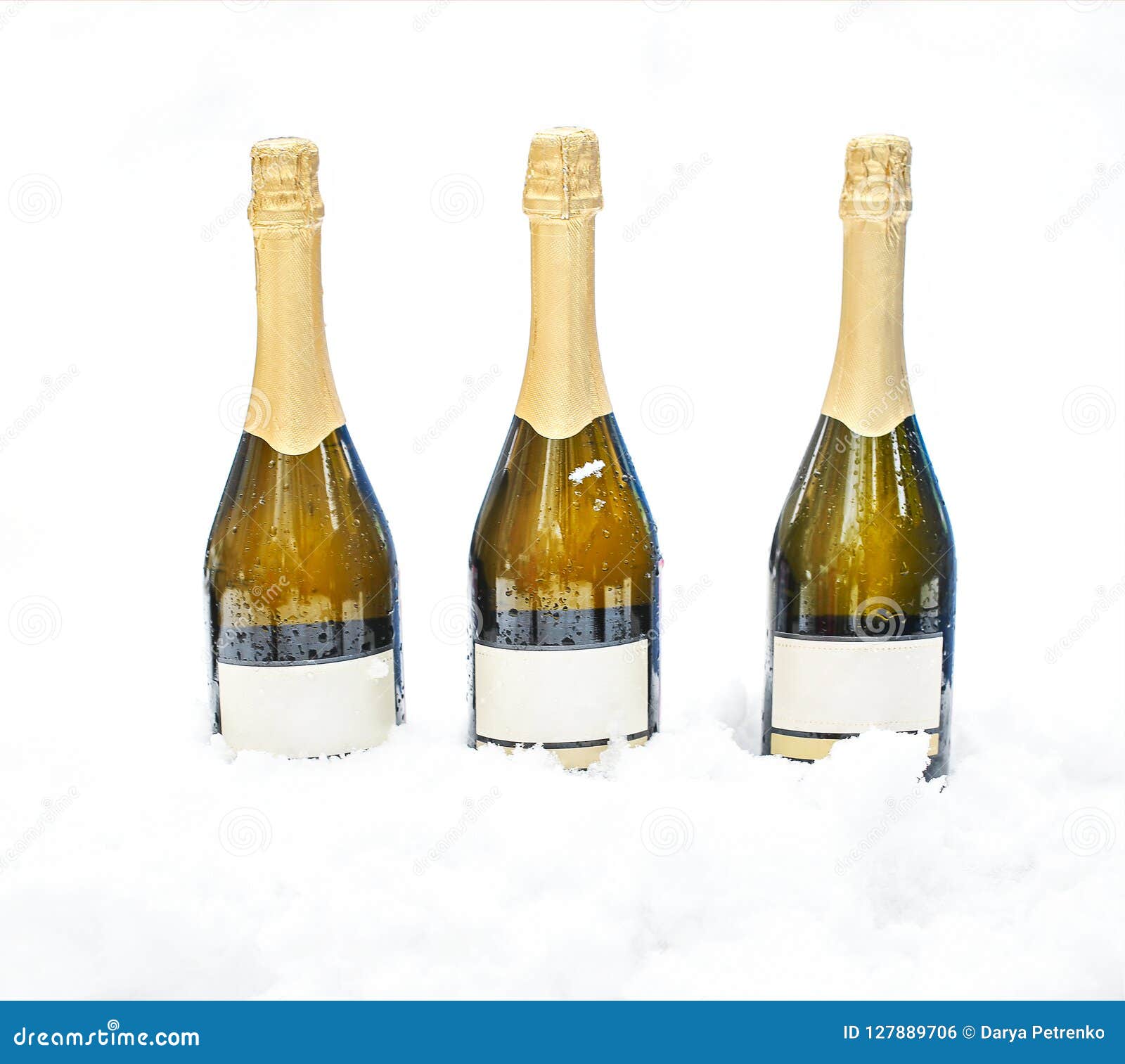Three Bottles of Champagne in the Snow Stock Photo - Image of elegance ...