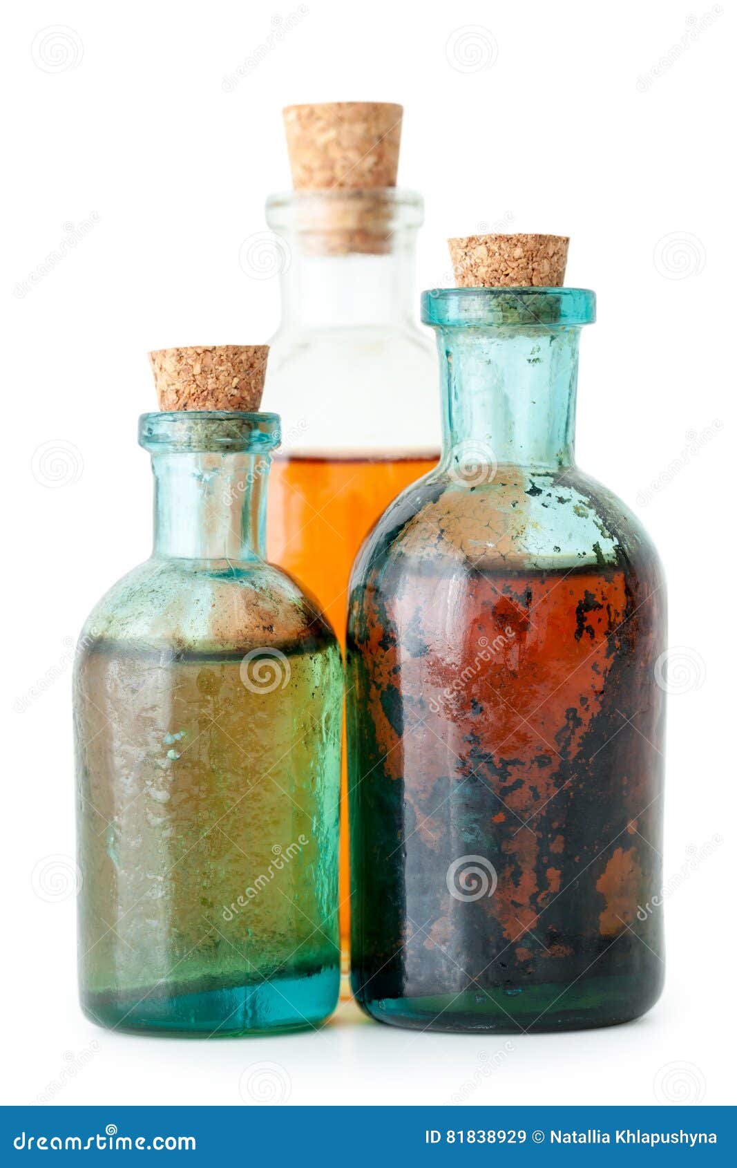Three Bottles of Herbal Infusion or Essential Oil Stock Image - Image ...
