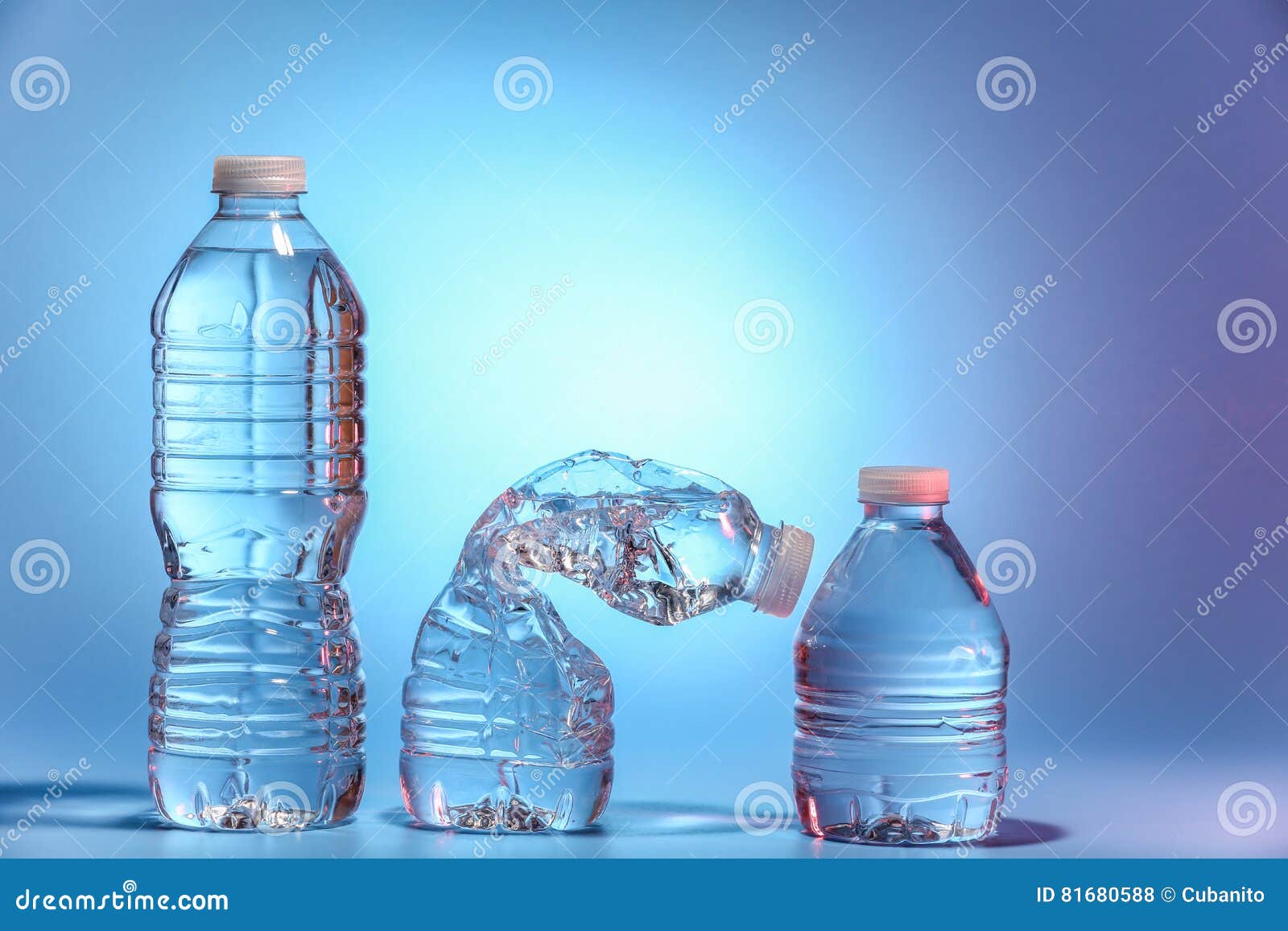 Three bottles of water stock photo. Image of used, crush - 81680588