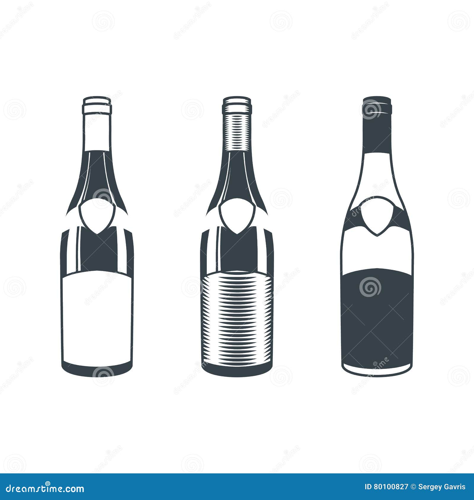 Three Bottles of Wine on a White Background. Design Elements. Stock ...
