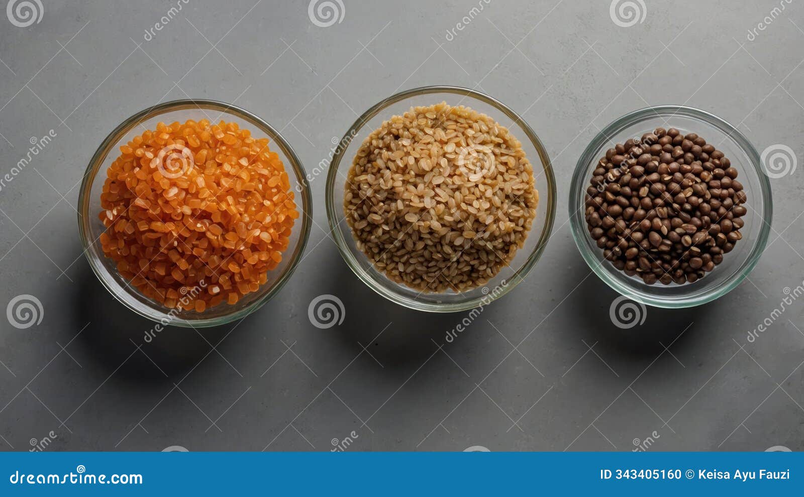 Three Bowls Containing Different Types of Grains or Seeds on a Gray ...
