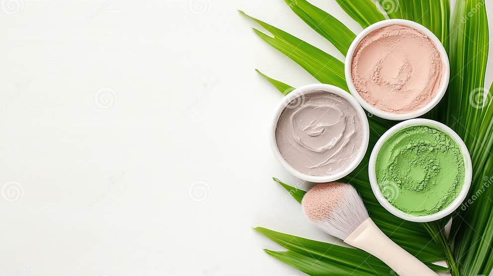 Three Bowls of Different Colored Cosmetics on a Leaf, AI Stock Image ...