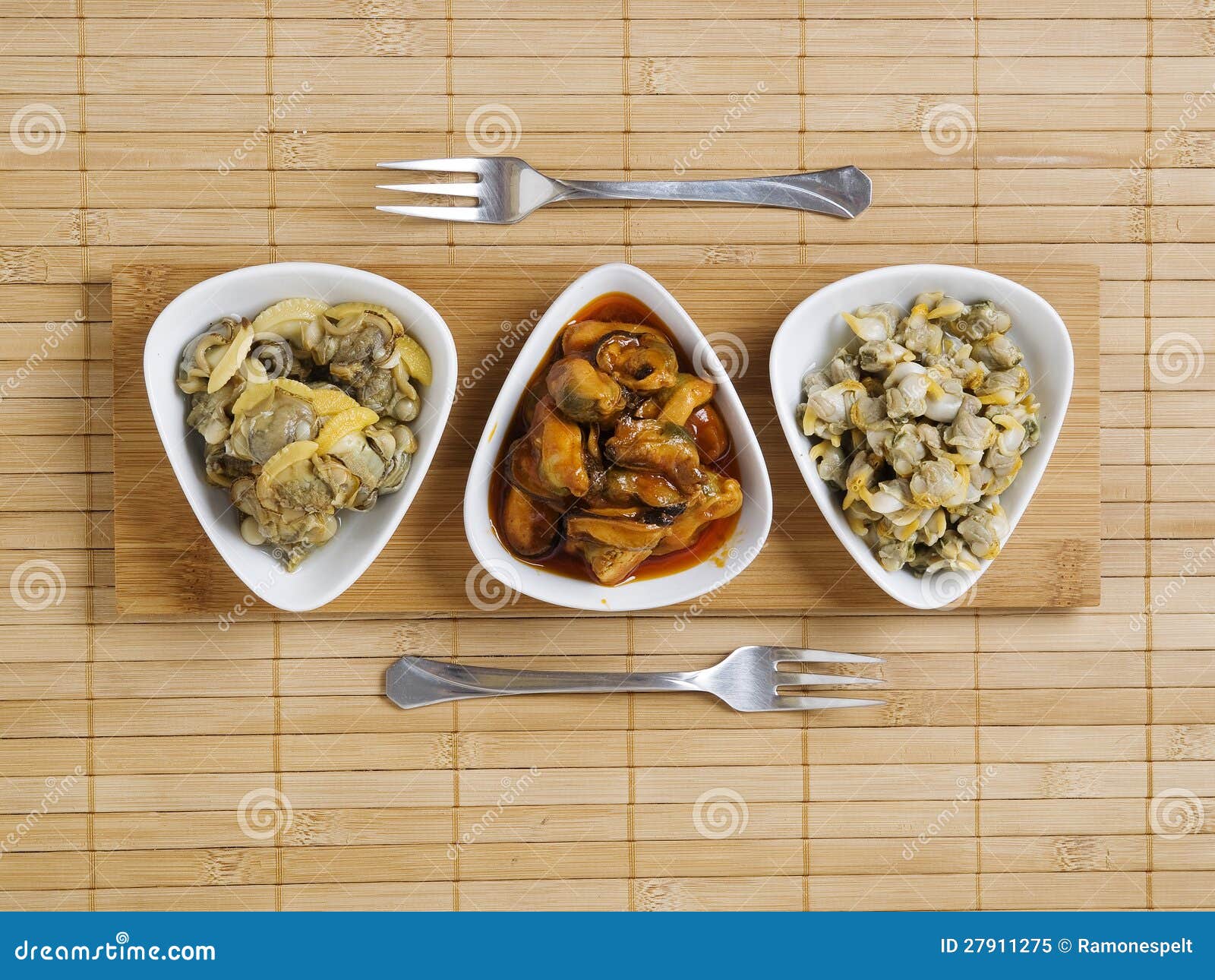 Three bowls of seafood stock image. Image of material - 27911275