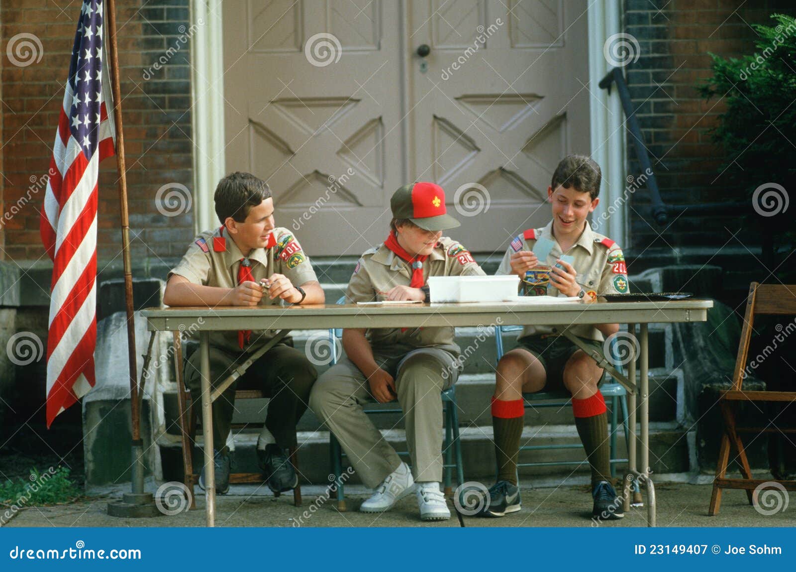 Three Boy Scouts Seated at Table Editorial Photography - Image of ...