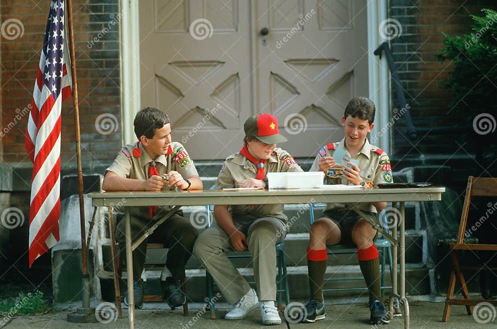 Three Boy Scouts Seated at Table Editorial Photography - Image of ...