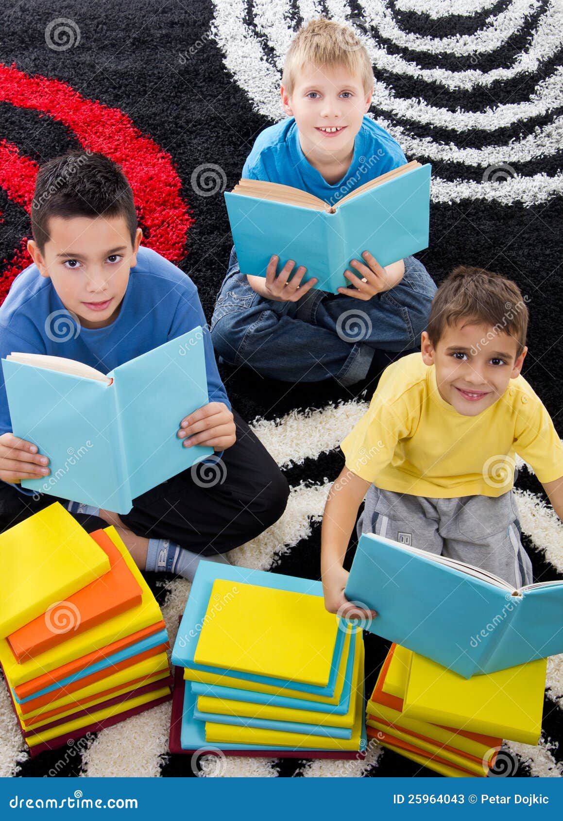 Three Boys are Learning for School Stock Image - Image of colored ...