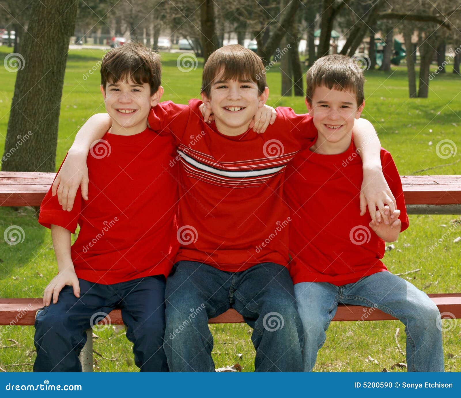 Three Boys in Red stock photo. Image of kids, cute, domestic - 5200590
