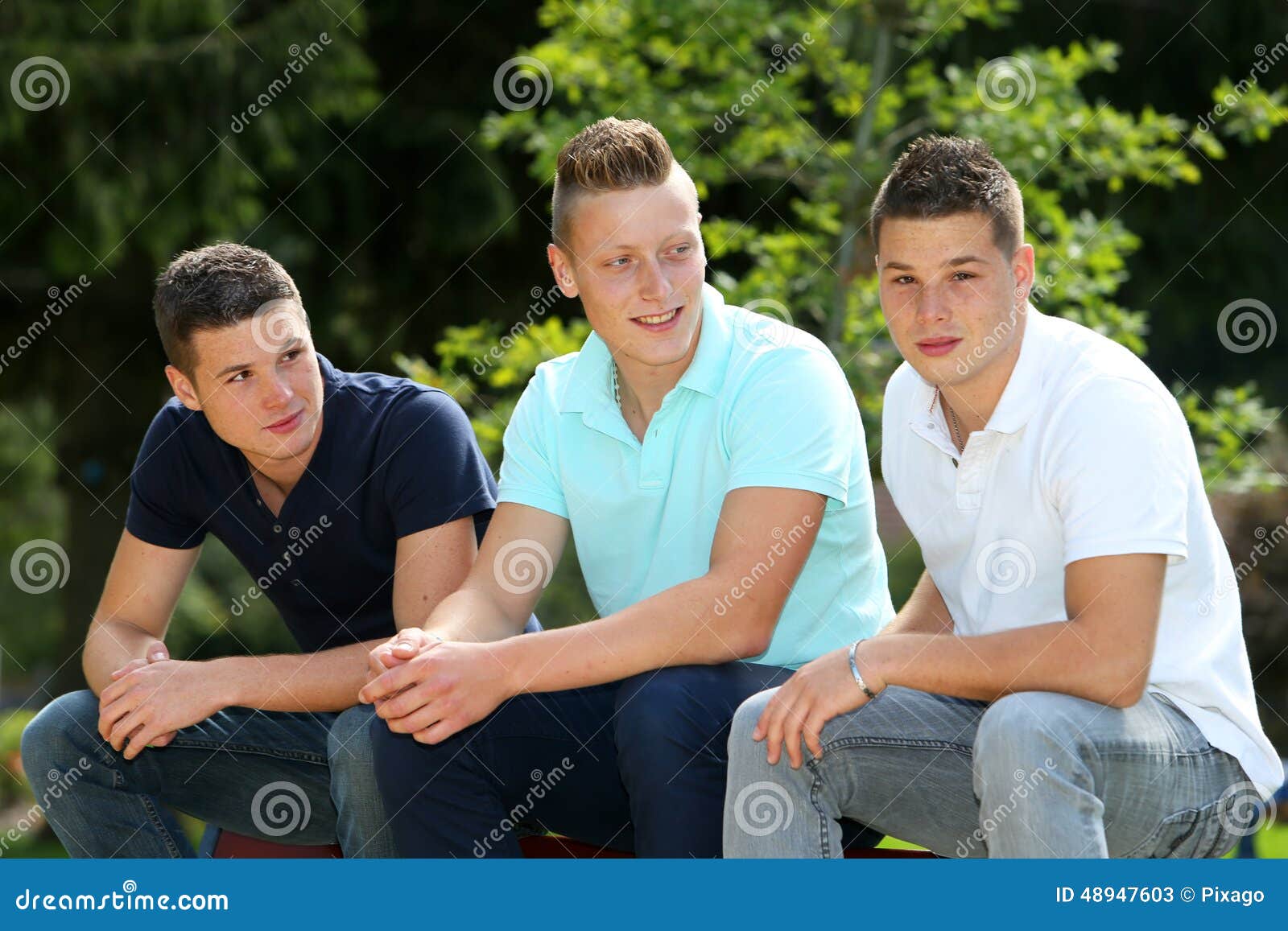 Three boys sitting stock image. Image of caucasian, school - 48947603