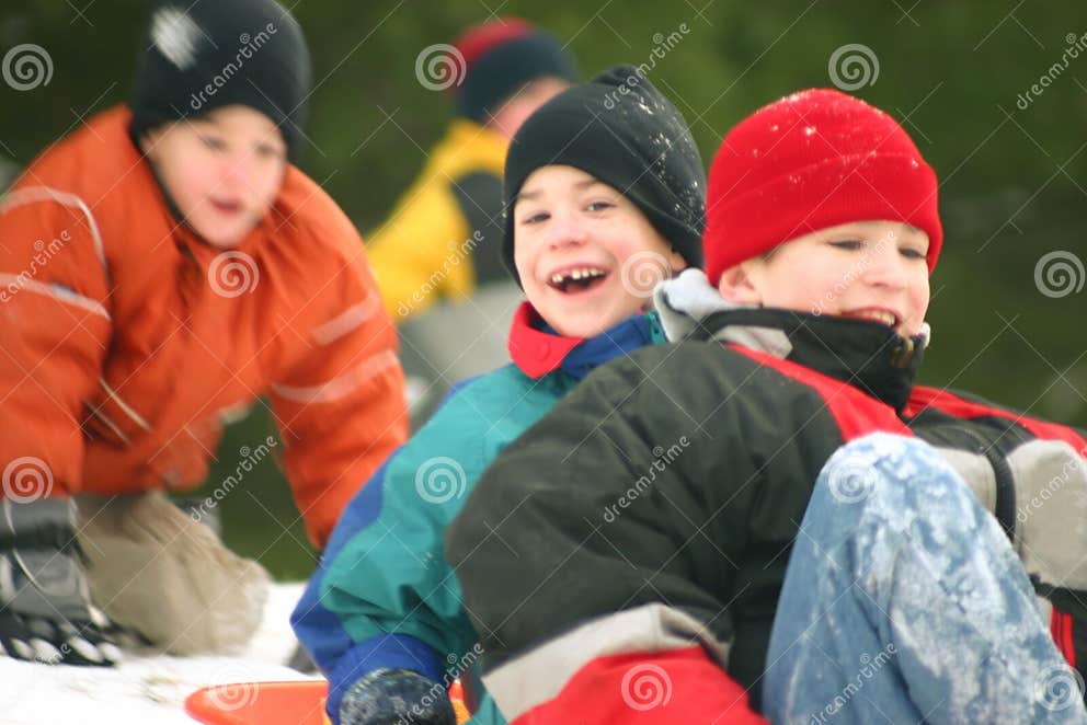 Three Boys Sledding stock image. Image of kids, children - 1937241