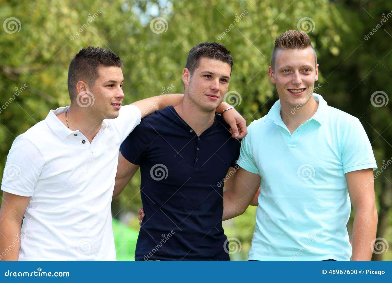 Three boys stock photo. Image of summer, park, discussing - 48967600