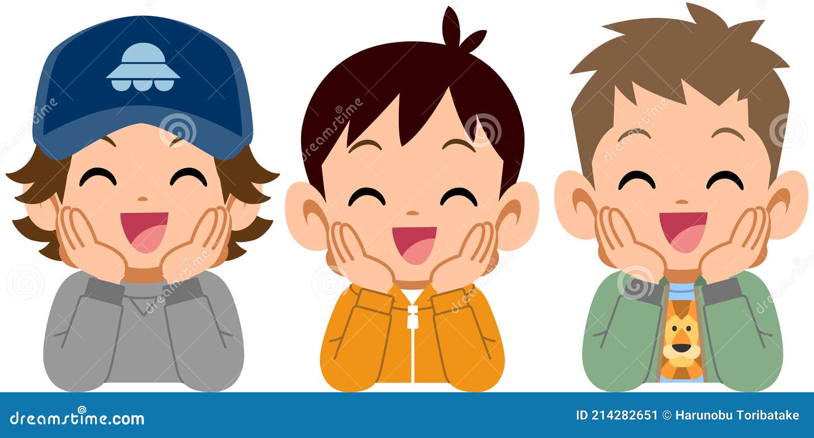 Three Boys Who Rest Their Cheek on Their Hand Stock Vector ...