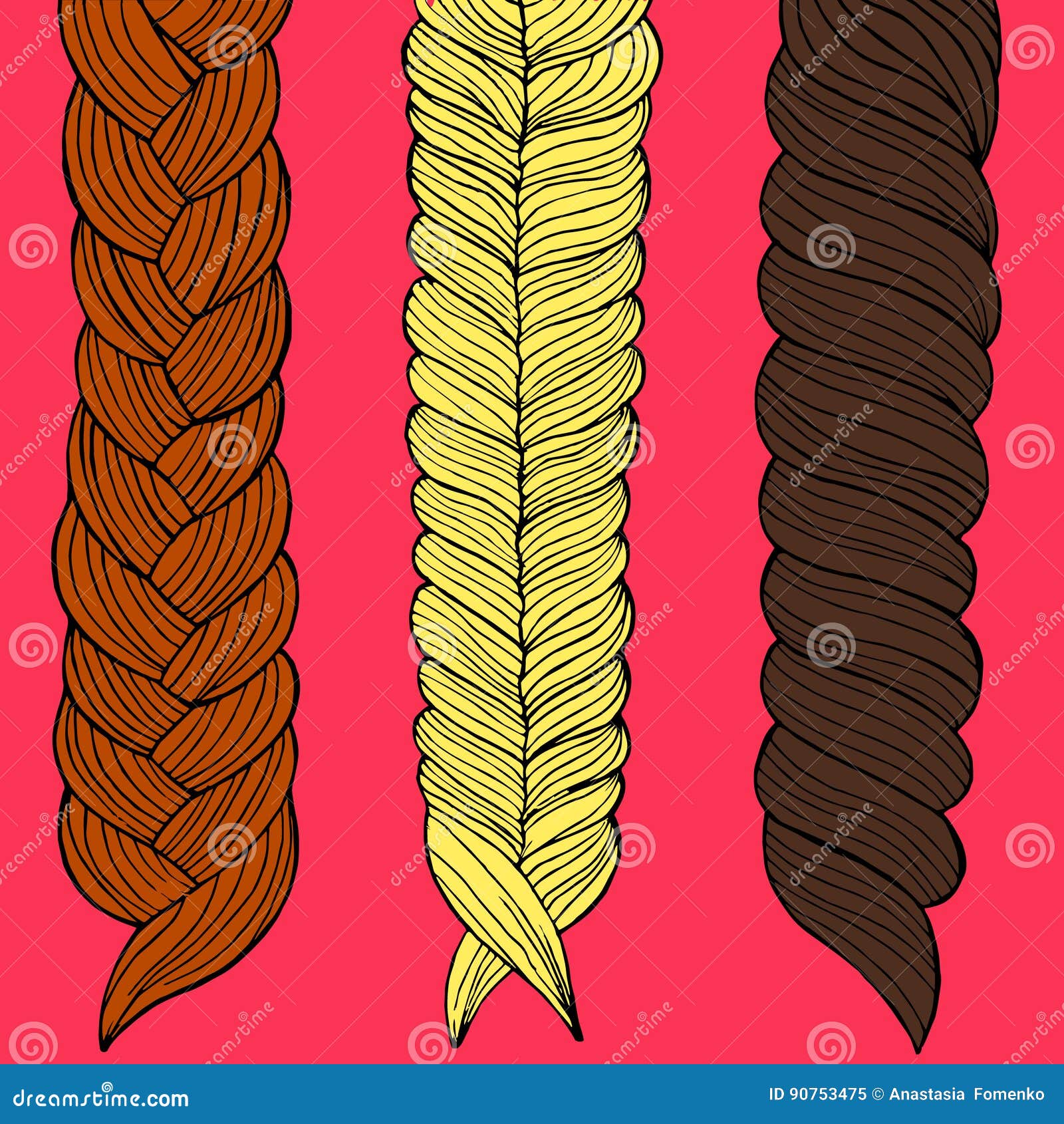 Three Braids Painted by Hand Stock Illustration - Illustration of ...