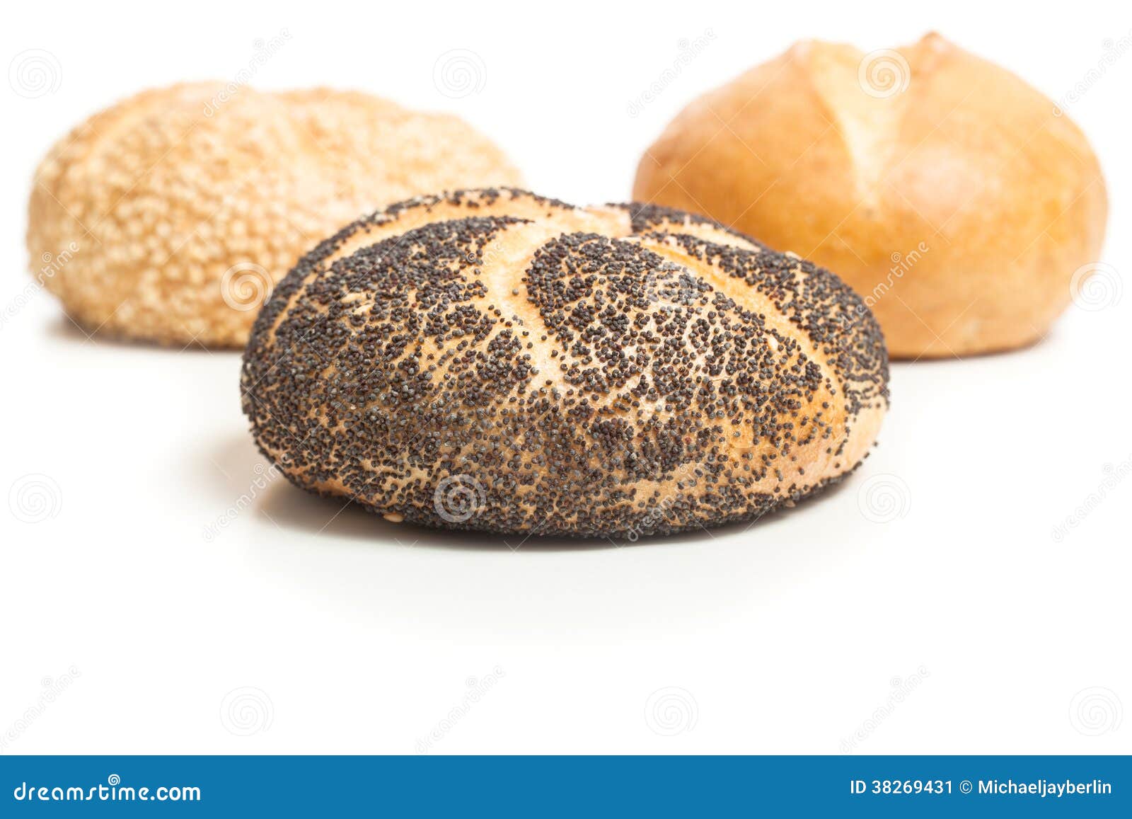 Three Bread Rolls, Isolated Cutout Stock Image - Image of food, poppy ...