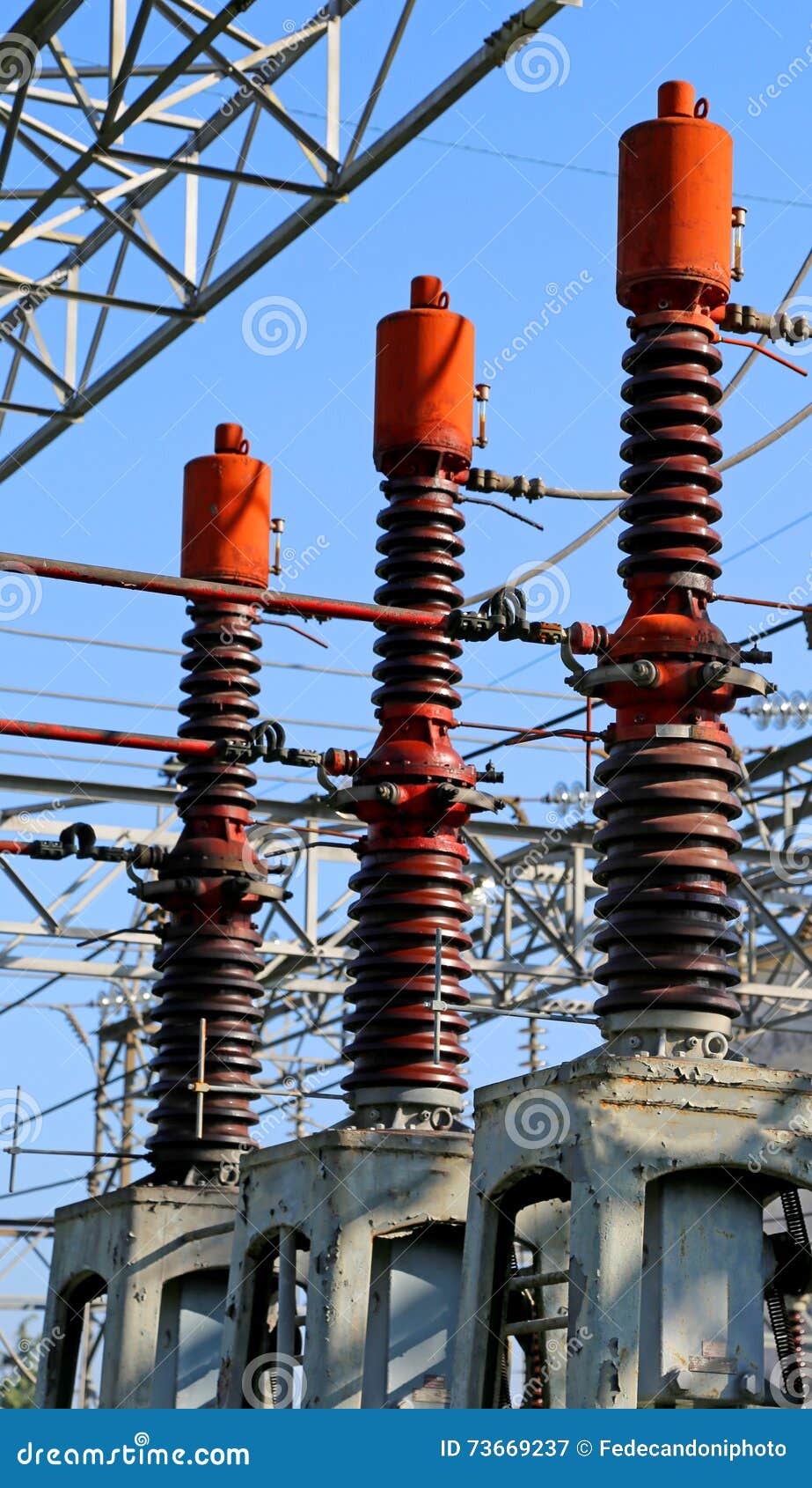 Three Breakers in the Electrical Substation of the Hydroelectric Stock ...