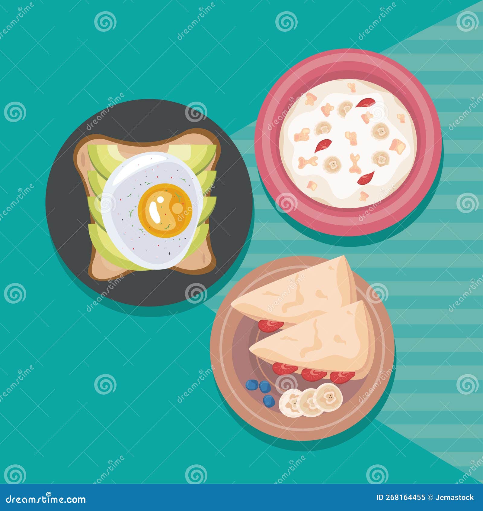 Three breakfast plates stock vector. Illustration of tasty - 268164455