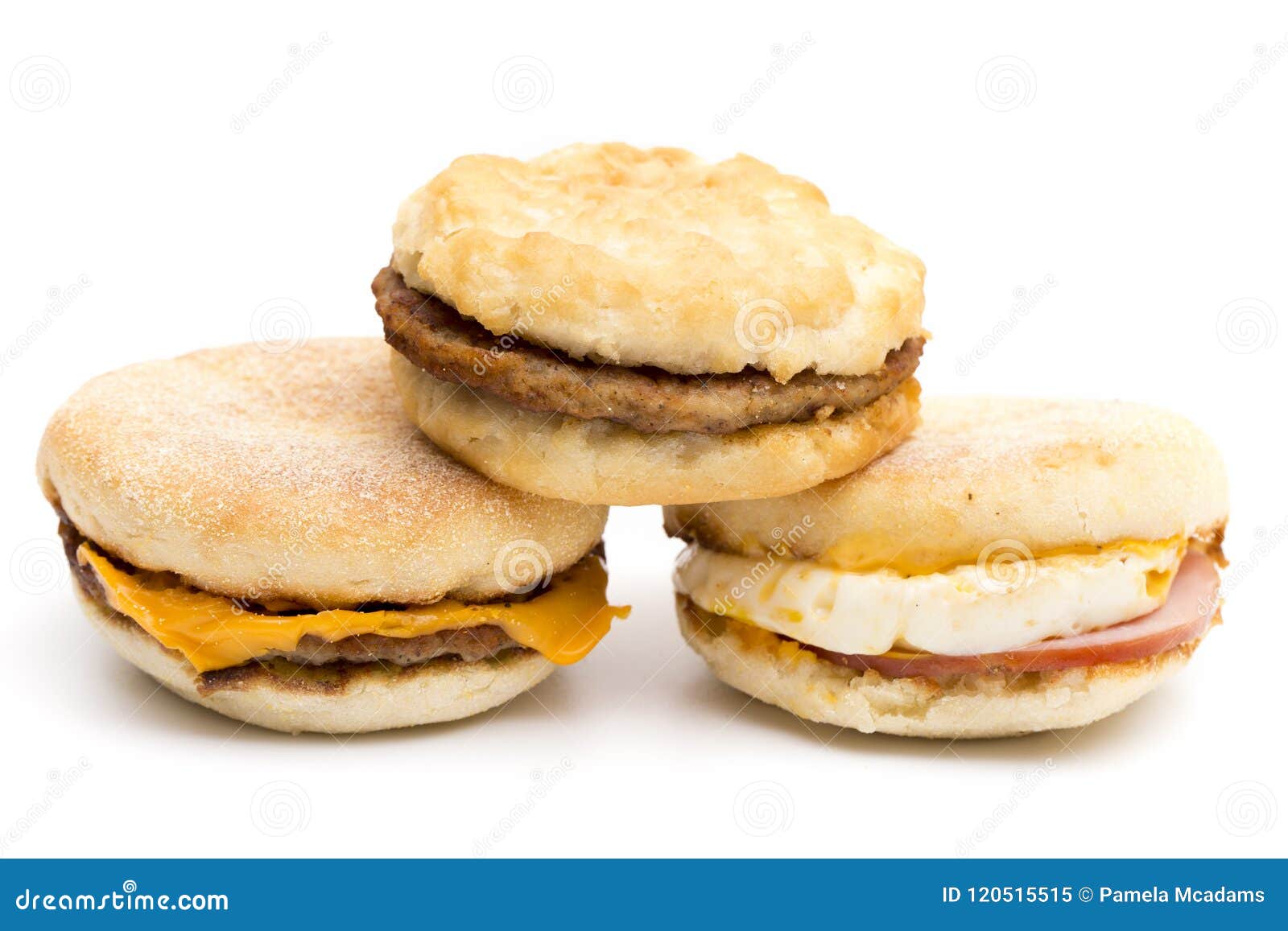 Three Breakfast Sandwich stock image. Image of flat - 120515515