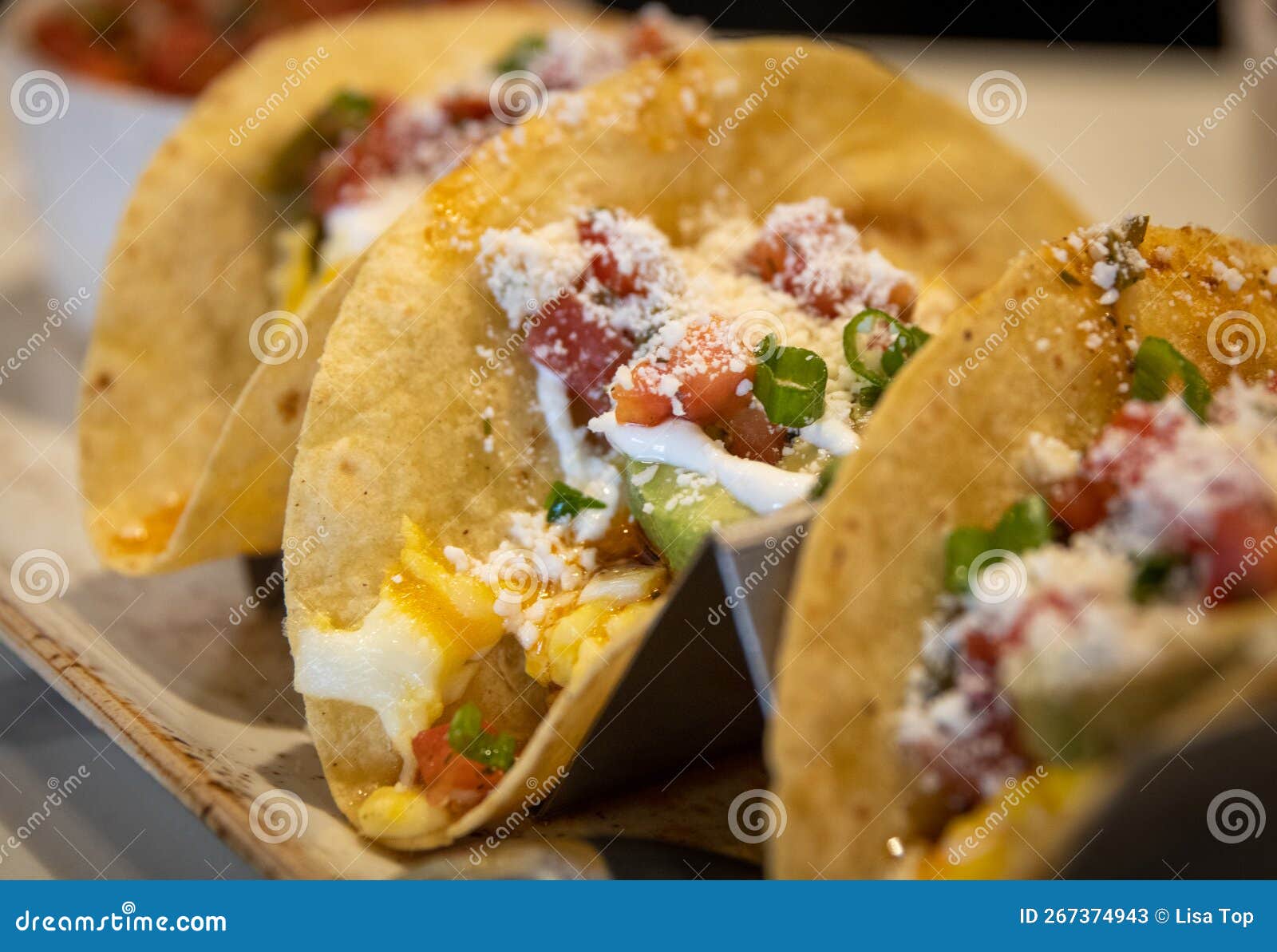Three breakfast tacos stock image. Image of breakfast - 267374943