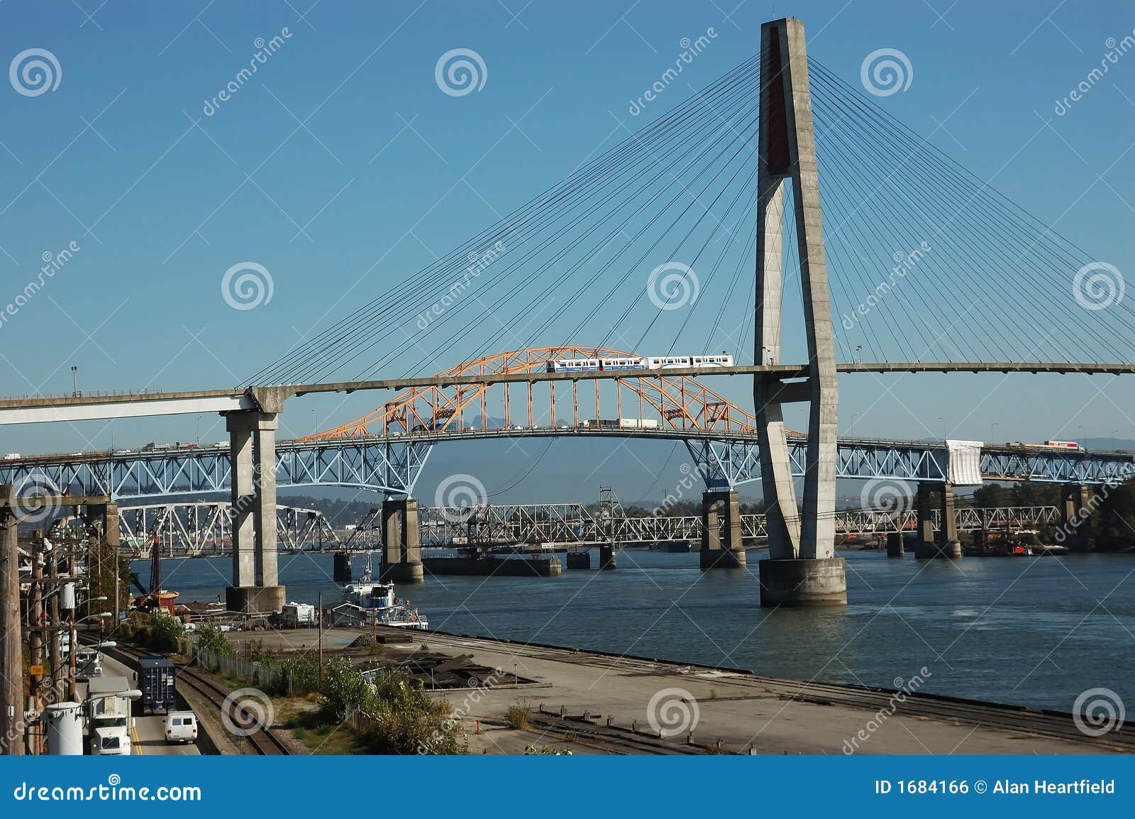 Three Bridges stock photo. Image of waterway, river, transportation ...