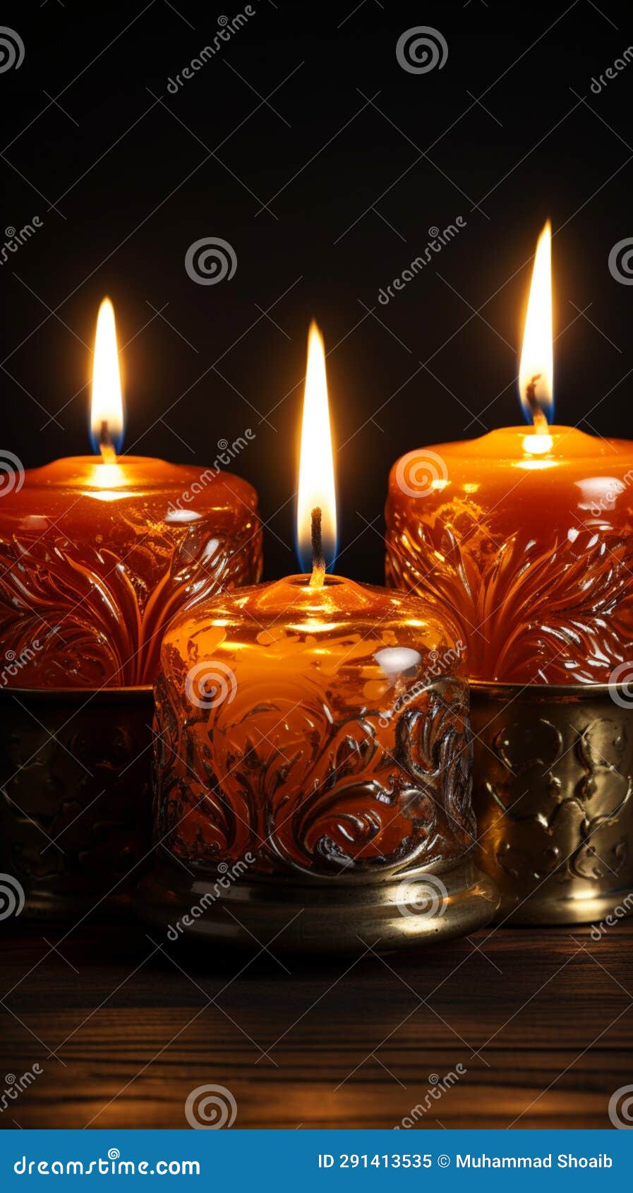 Three Bright Candles Casting Light in a Dark, Isolated Setting Stock ...