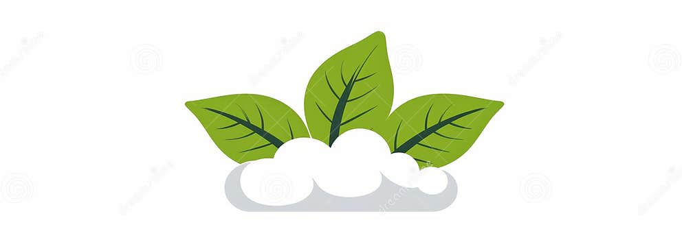 Three Bright Green Leaves Sprouting from a Fluffy White Cloud Isolated ...