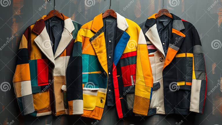 Colorful Patchwork Jackets on Display Stock Photo - Image of boutique ...