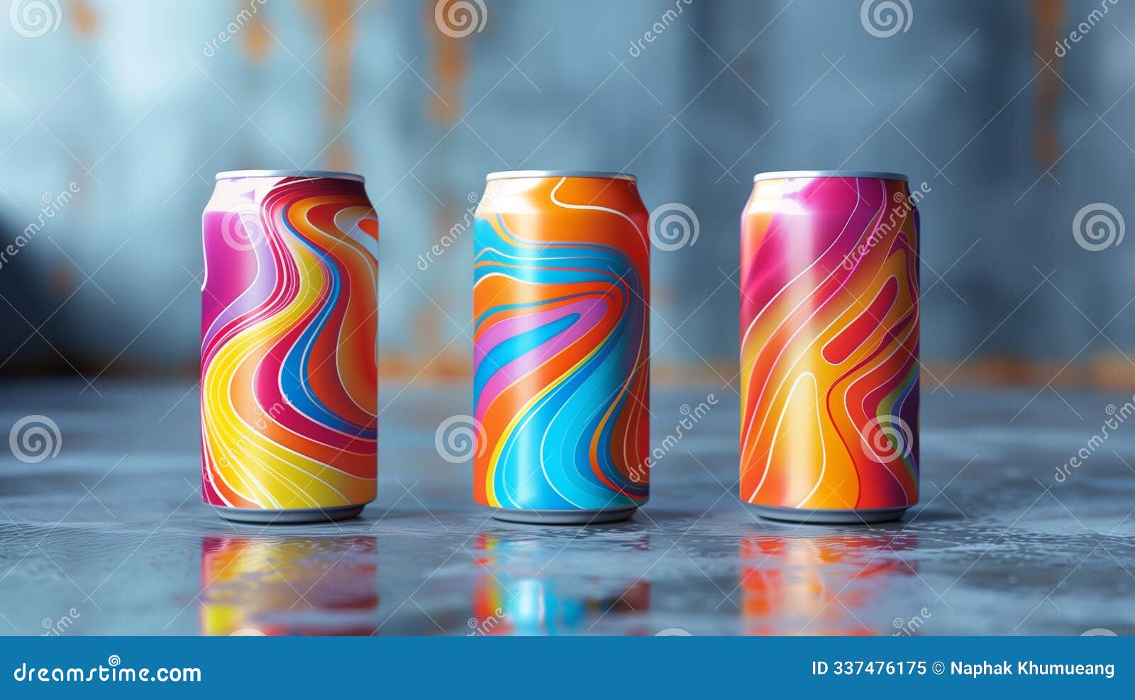 Three Brightly Colored Beer Cans with Vibrant, Psychedelic Designs ...
