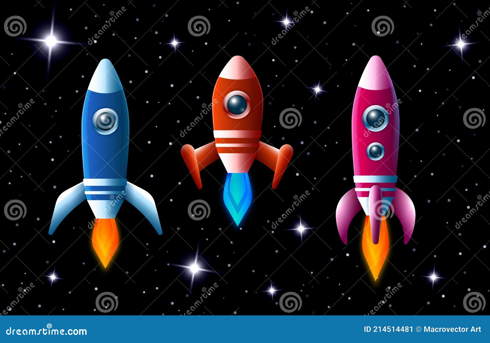 Three Brightly Colored Rockets in Outer Space Stock Vector ...