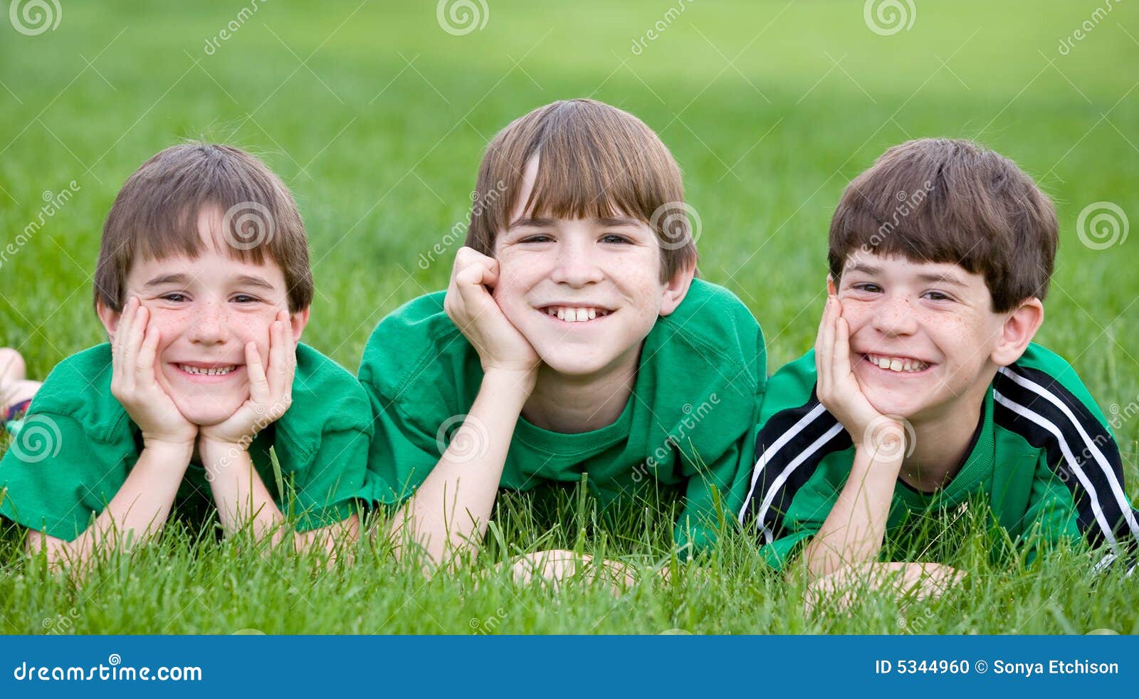 Three Brothers in Green stock photo. Image of happy, cute - 5344960