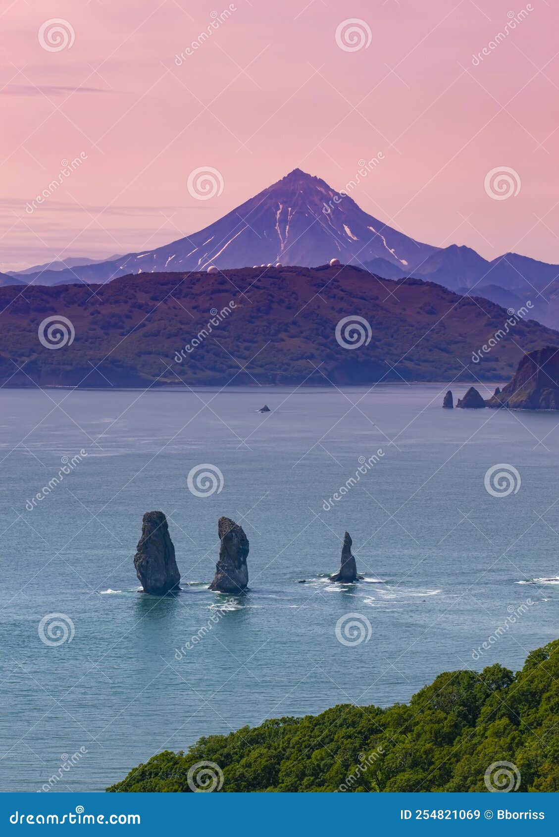 Three Brothers Rocks in Avacha Bay. Kamchatka Peninsula Stock Image ...