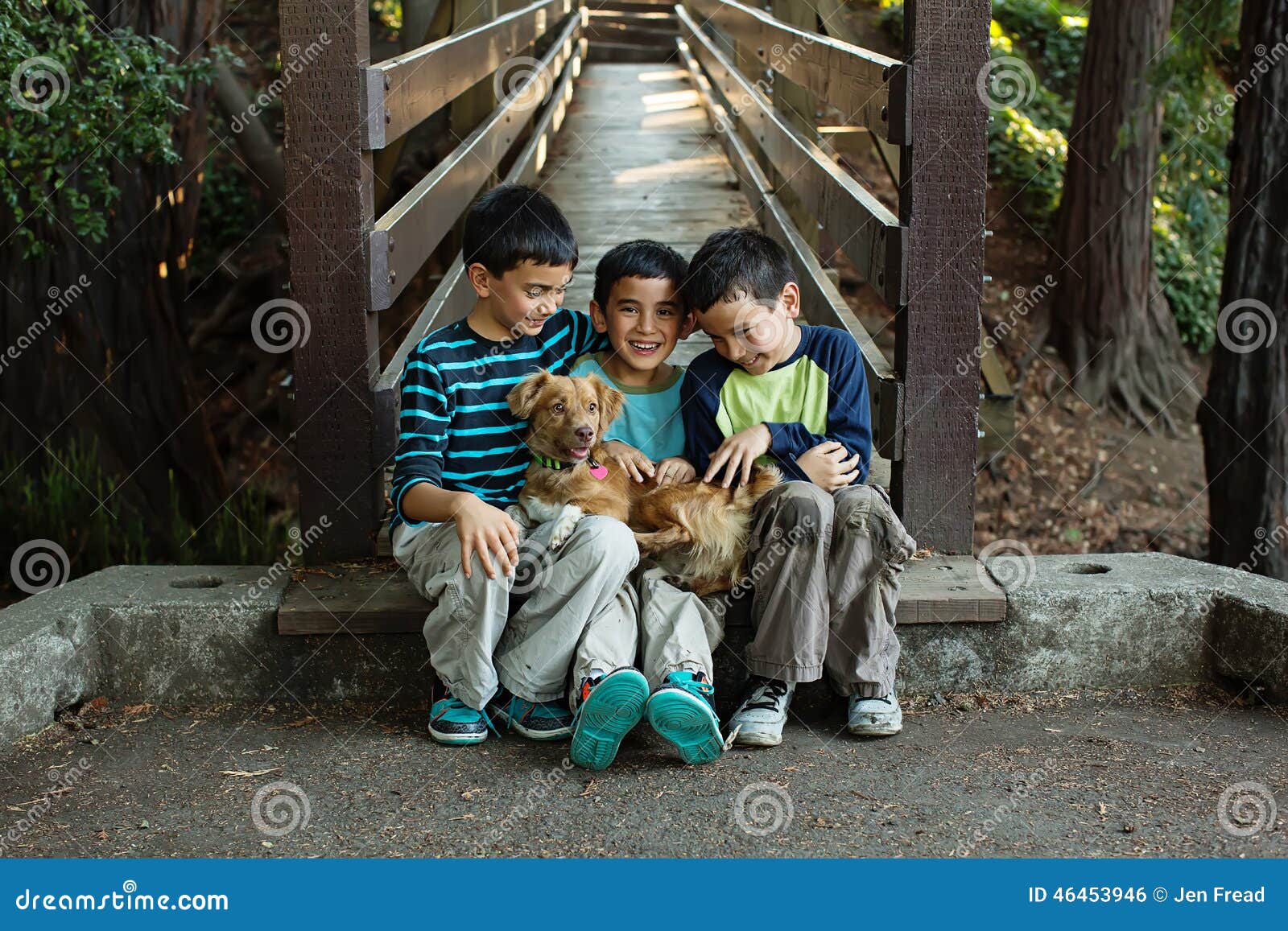 Three Brothers and Their Pet Stock Photo - Image of mixed, loving: 46453946
