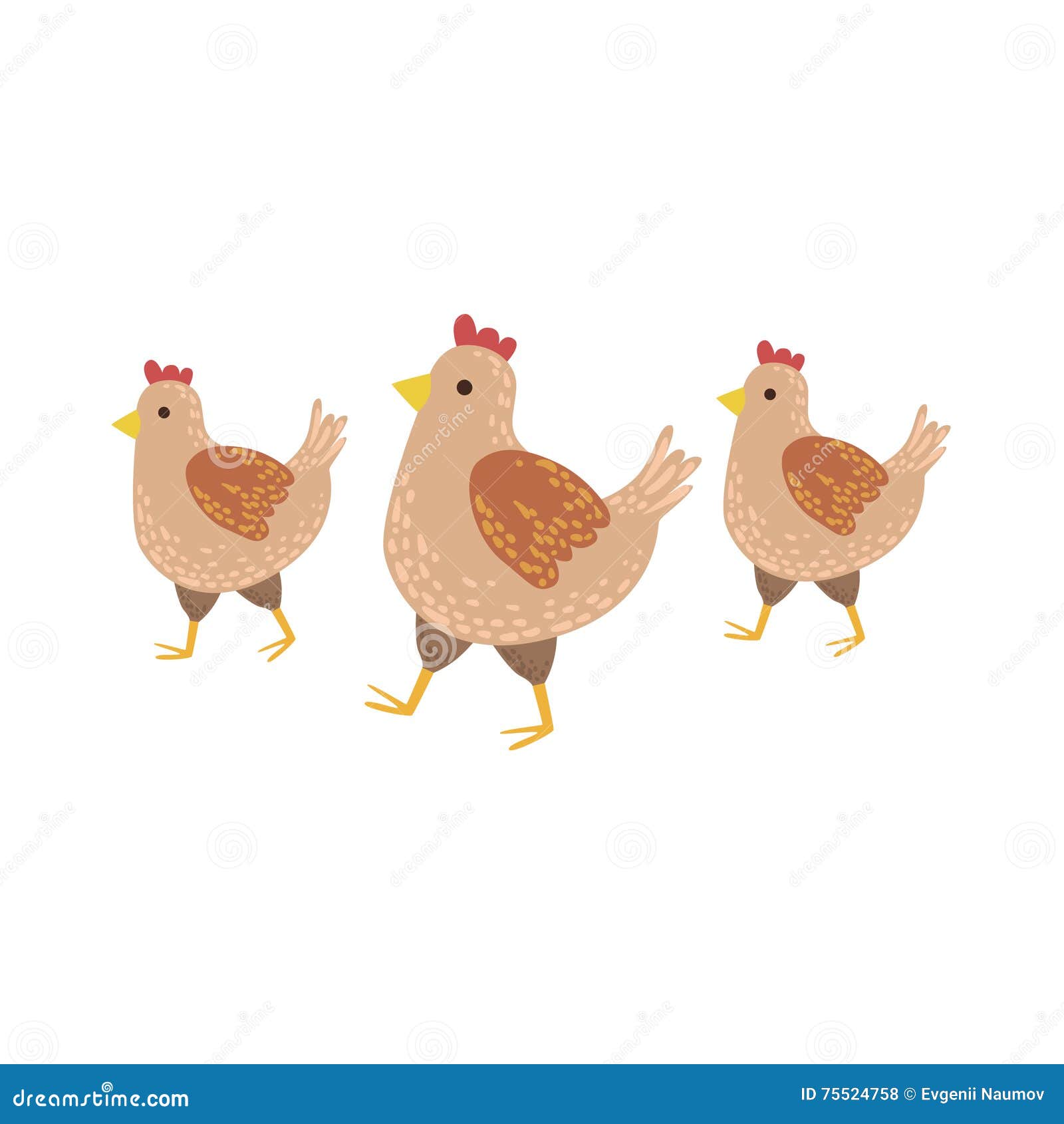 Three Brown Chickens Walking Stock Vector - Illustration of three ...