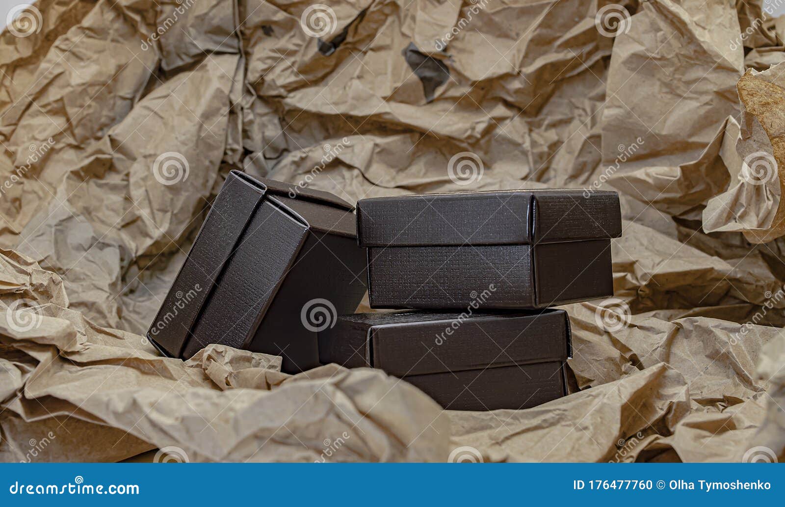 Three Brown Gift Boxes on Mint Paper Stock Photo - Image of homemade ...