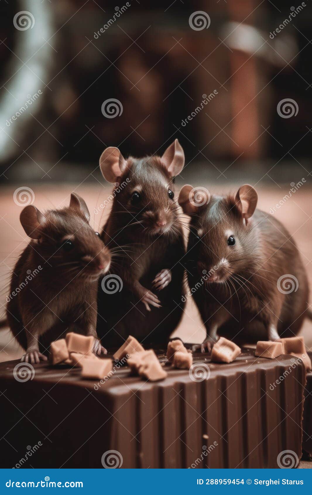 Three Brown Mice Sitting on Top of a Chocolate Box, AI Stock ...