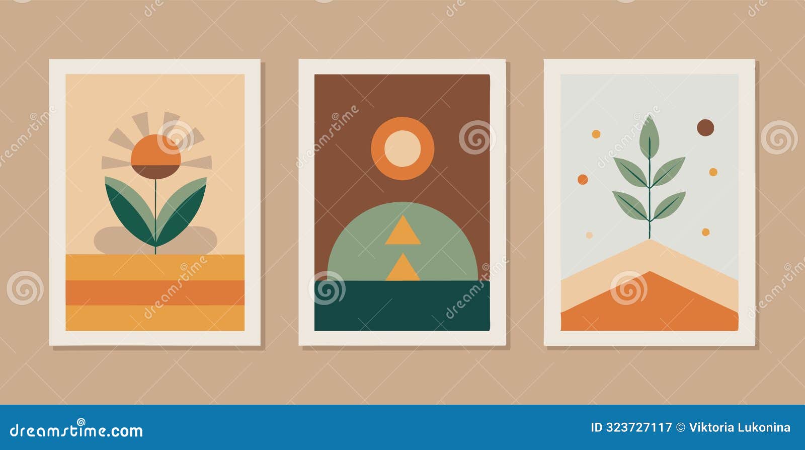 Three Brown Posters with Floral and Leaf Patterns Stock Vector ...